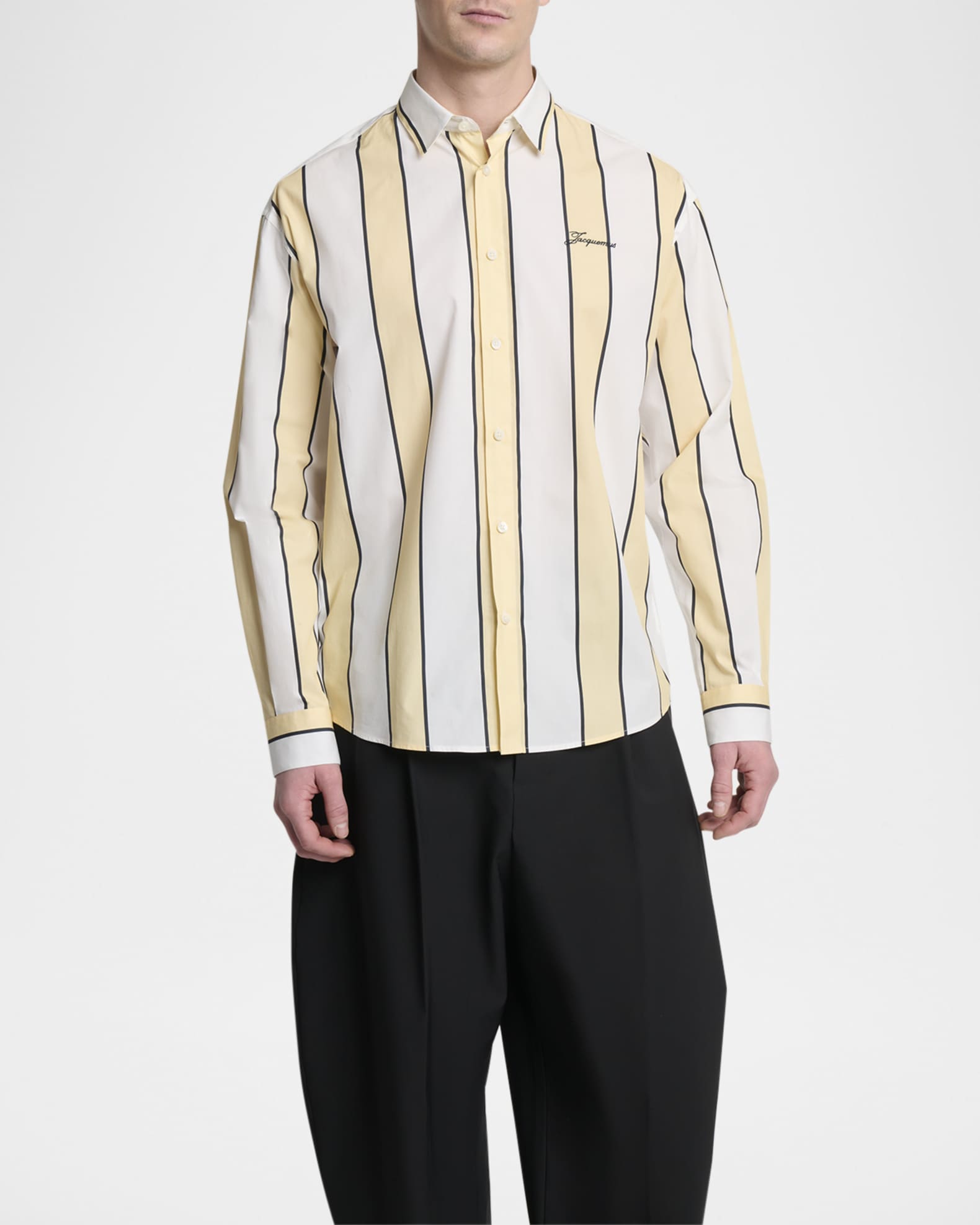 Jacquemus Men's The Simon Stripe Poplin Button-Down Shirt | Neiman Marcus