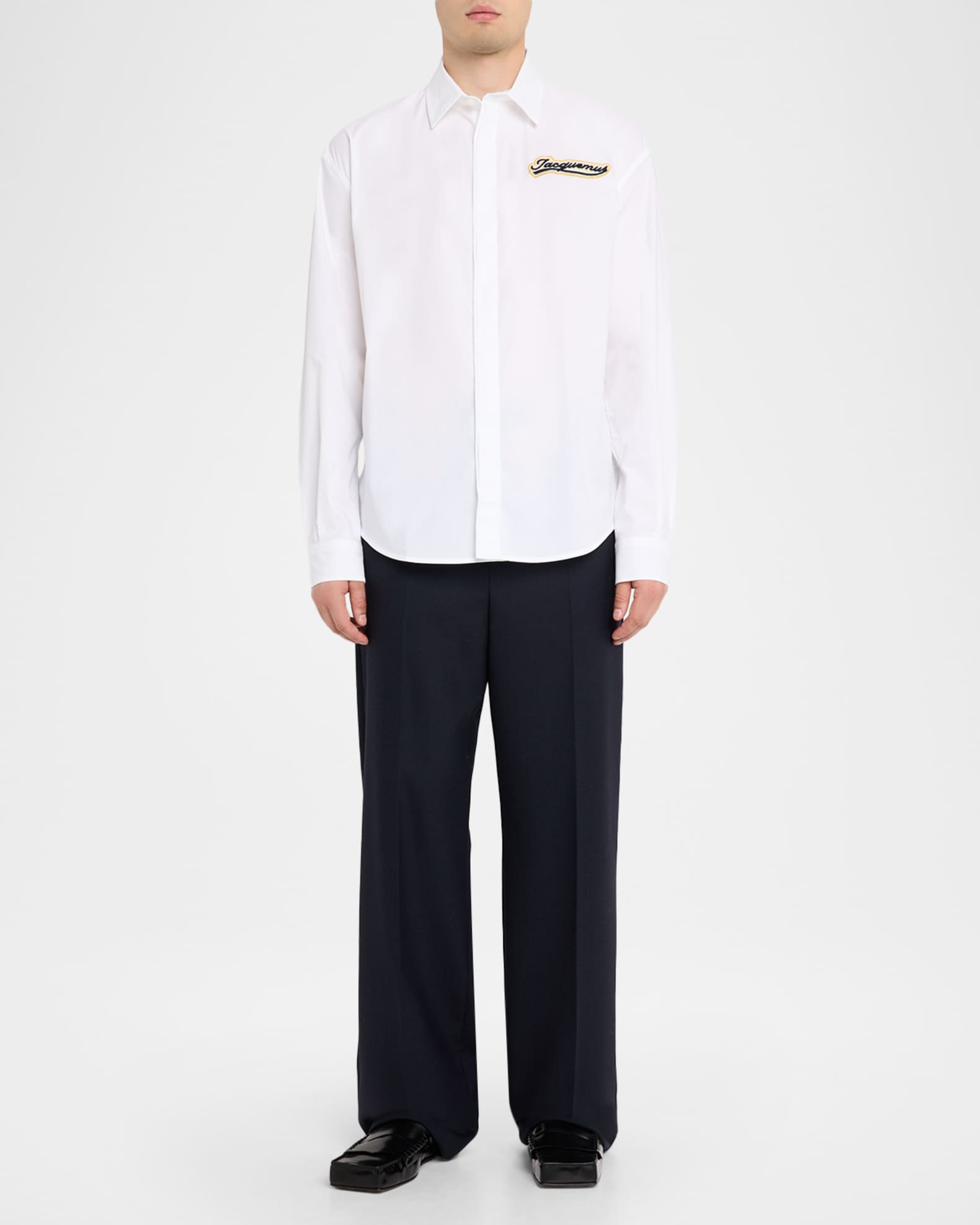 Jacquemus Men's Simon Logo Patch Cotton Sport Shirt | Neiman Marcus