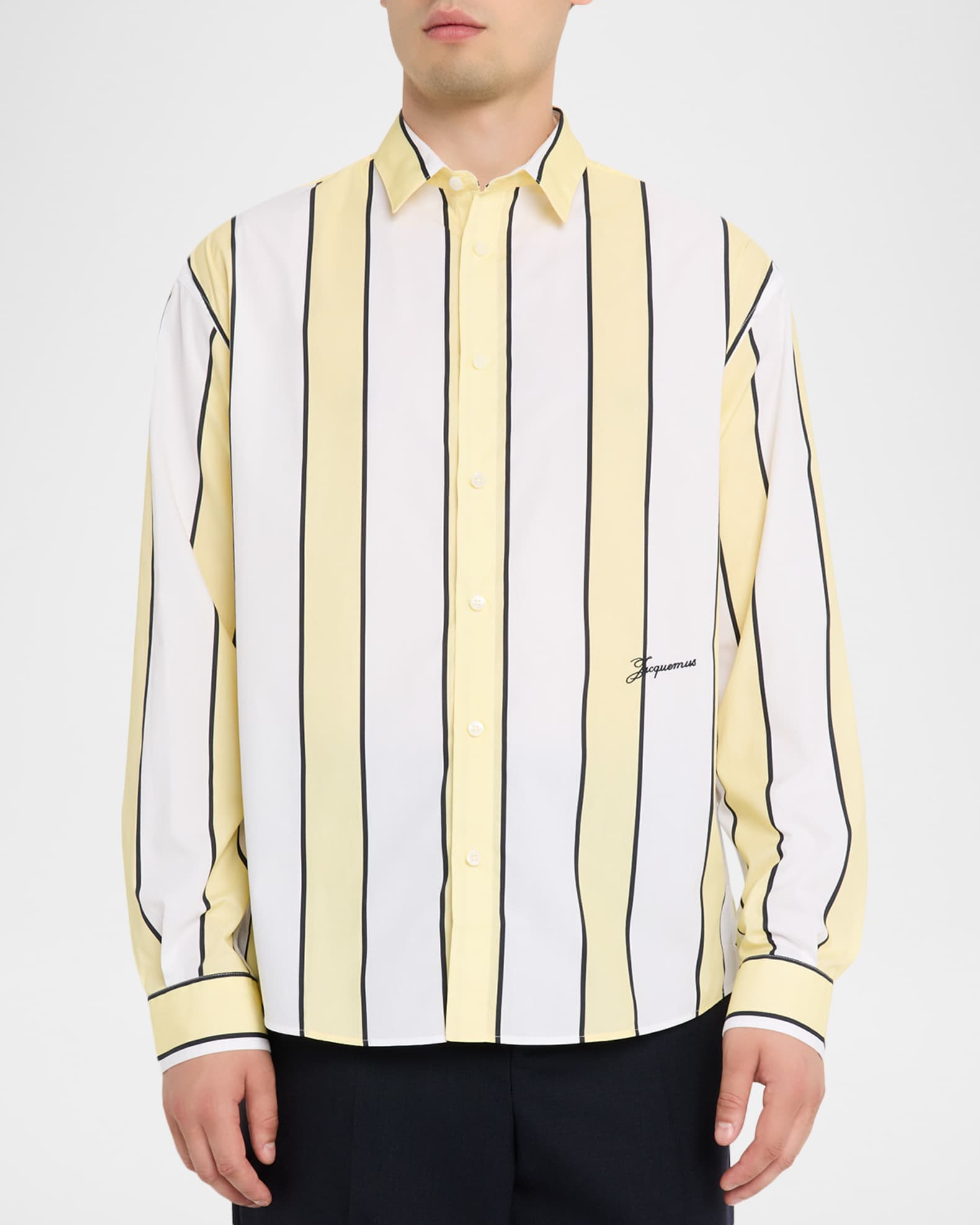 Jacquemus Men's Simon Stripe Cotton Sport Shirt | Neiman Marcus