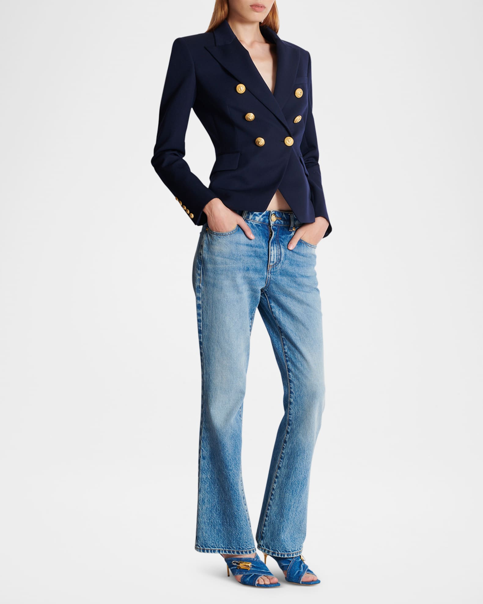 Balmain 6-Button Fitted Wool Jacket | Neiman Marcus