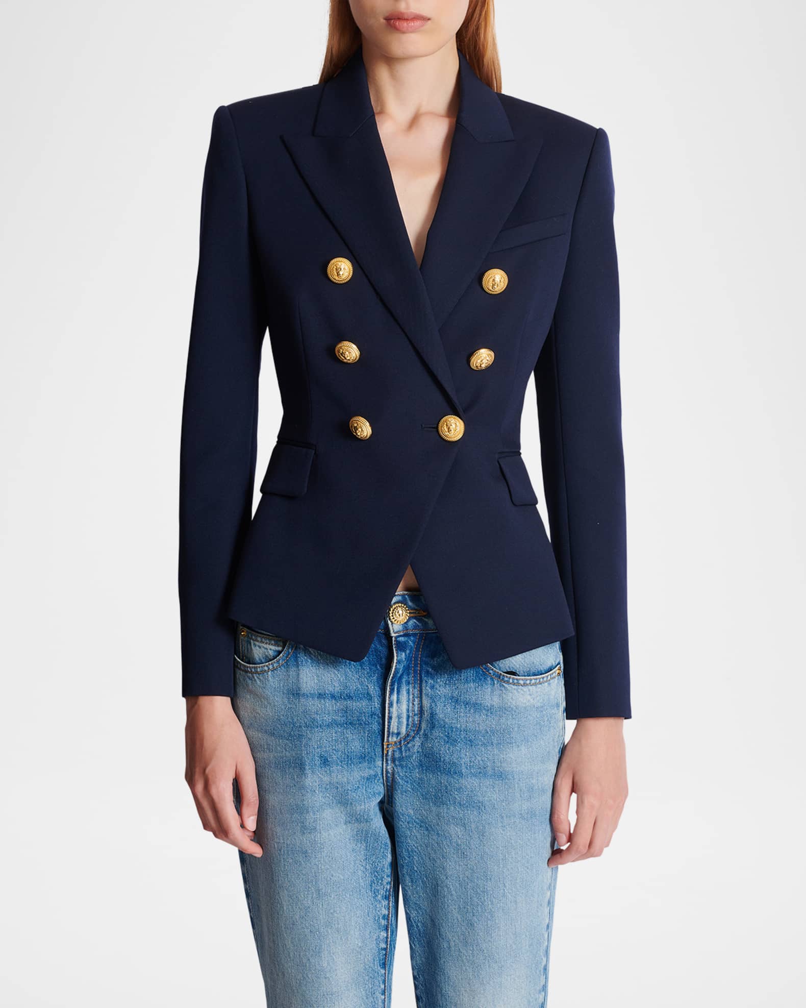 Balmain 6-Button Fitted Wool Jacket | Neiman Marcus