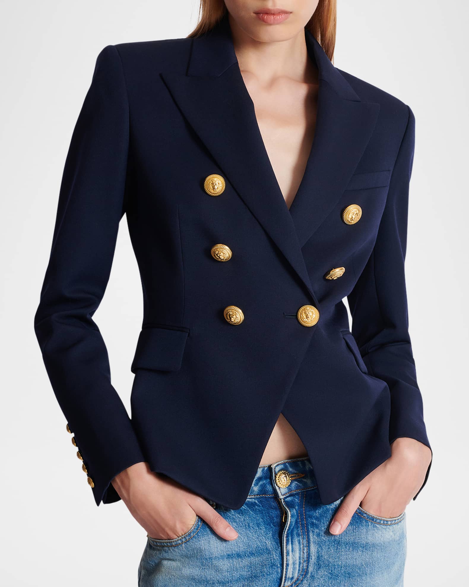Balmain 6-Button Fitted Wool Jacket | Neiman Marcus