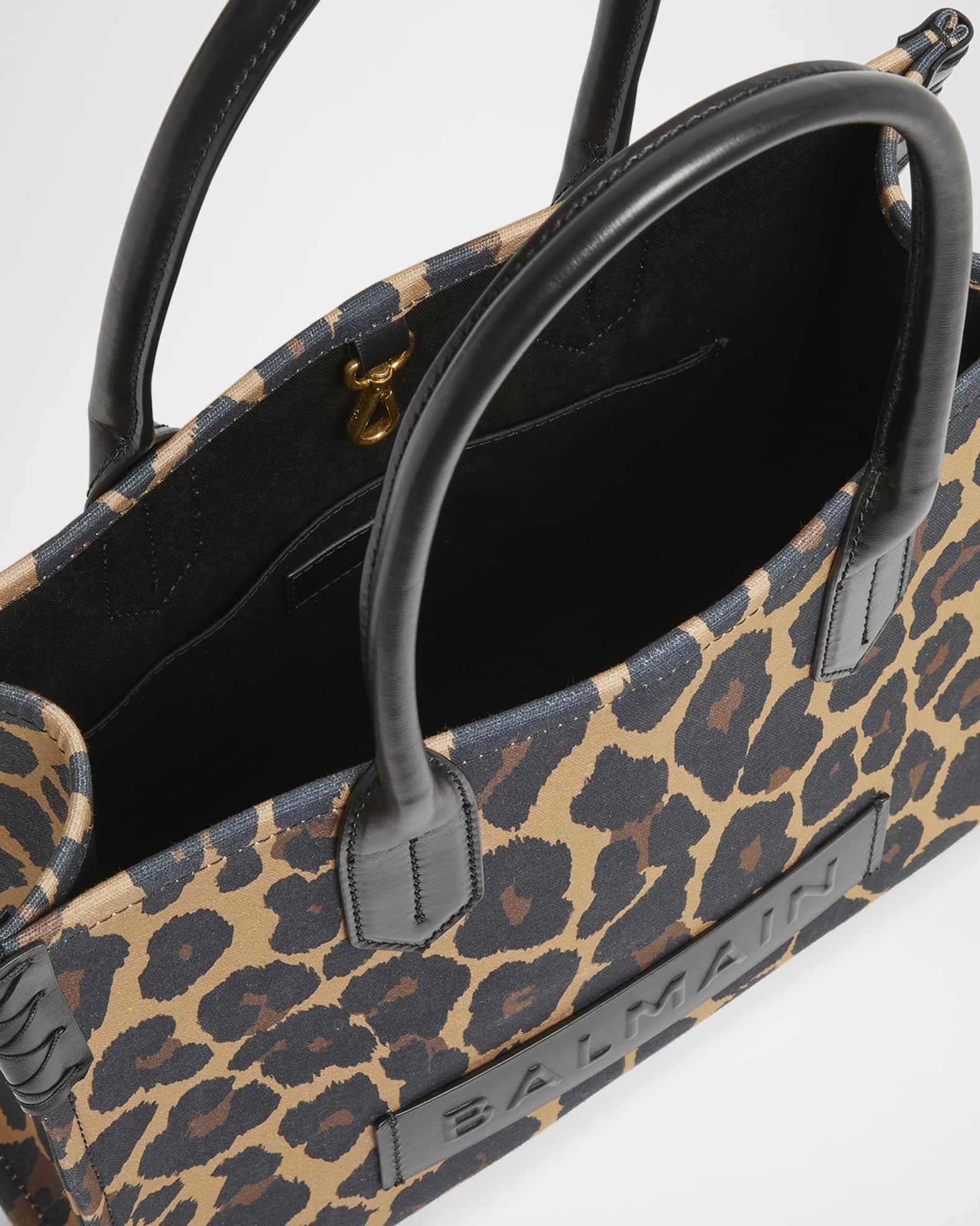 Balmain B-Army Shopper Shoulder Bag in Leopard-Print Canvas | Neiman Marcus