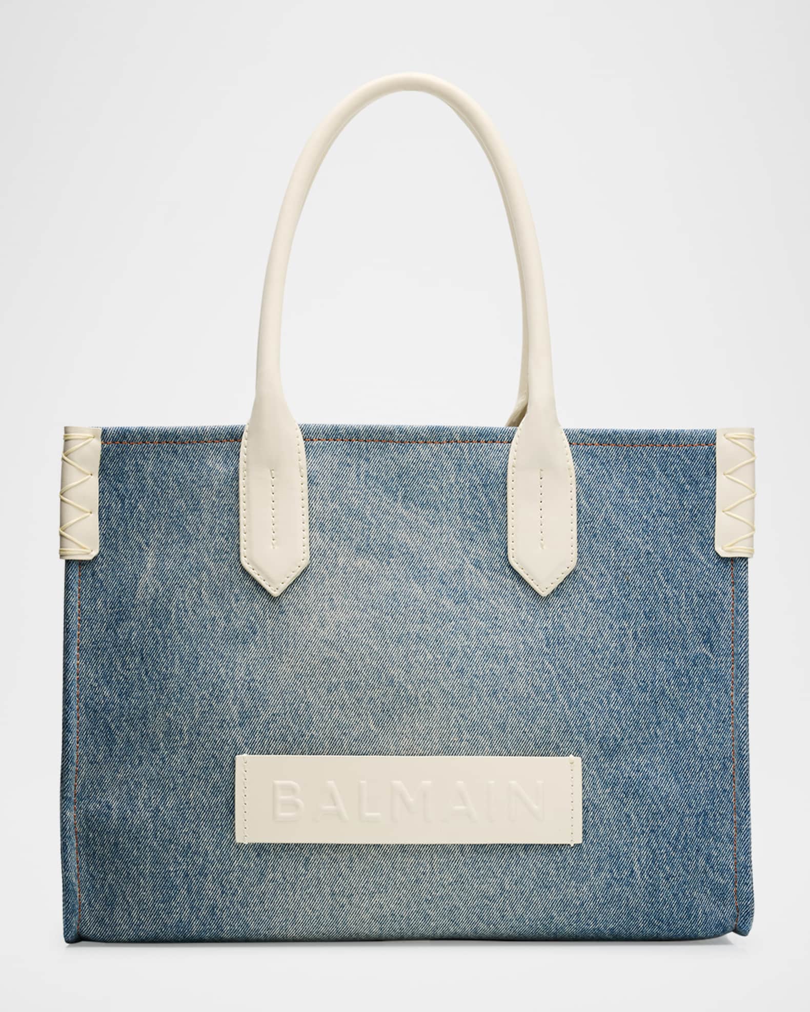 Balmain B-Army Shopper Tote Bag in Faded Denim | Neiman Marcus