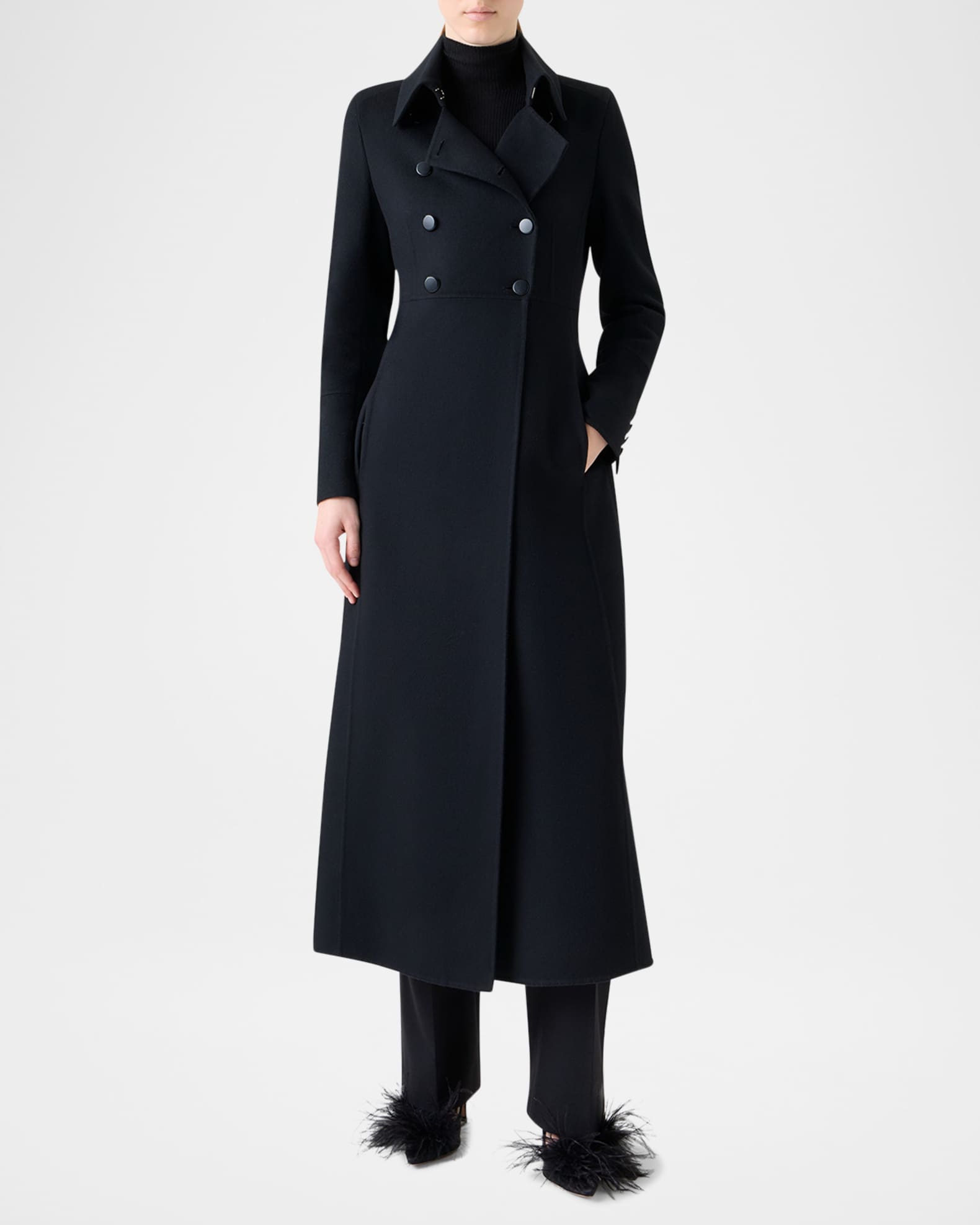 Akris Eva Double-Breasted Wool Double Face Long Coat | Neiman Marcus
