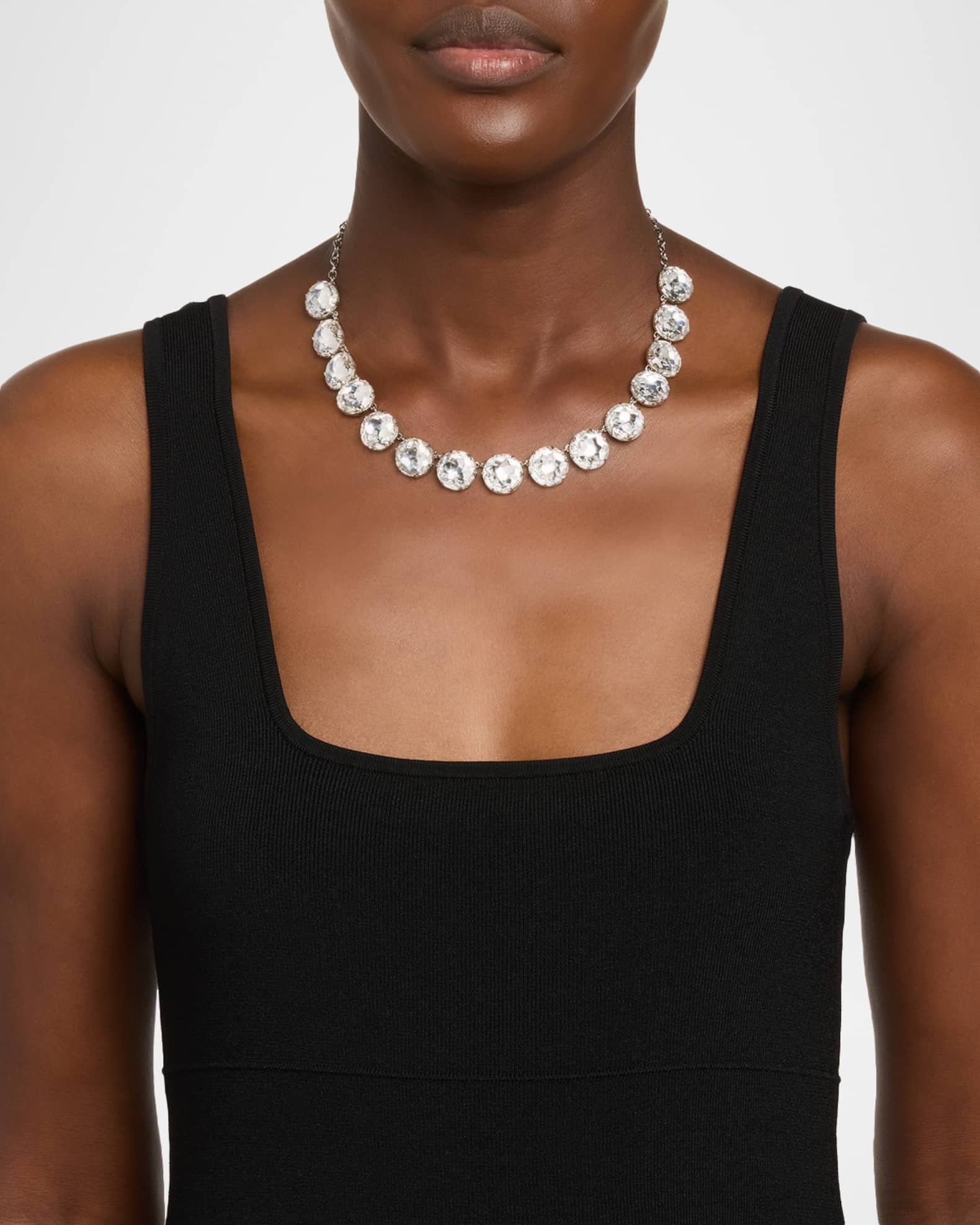 Oscar de la Renta Round Stone Necklace with Prongs, Silver | Neiman Marcus