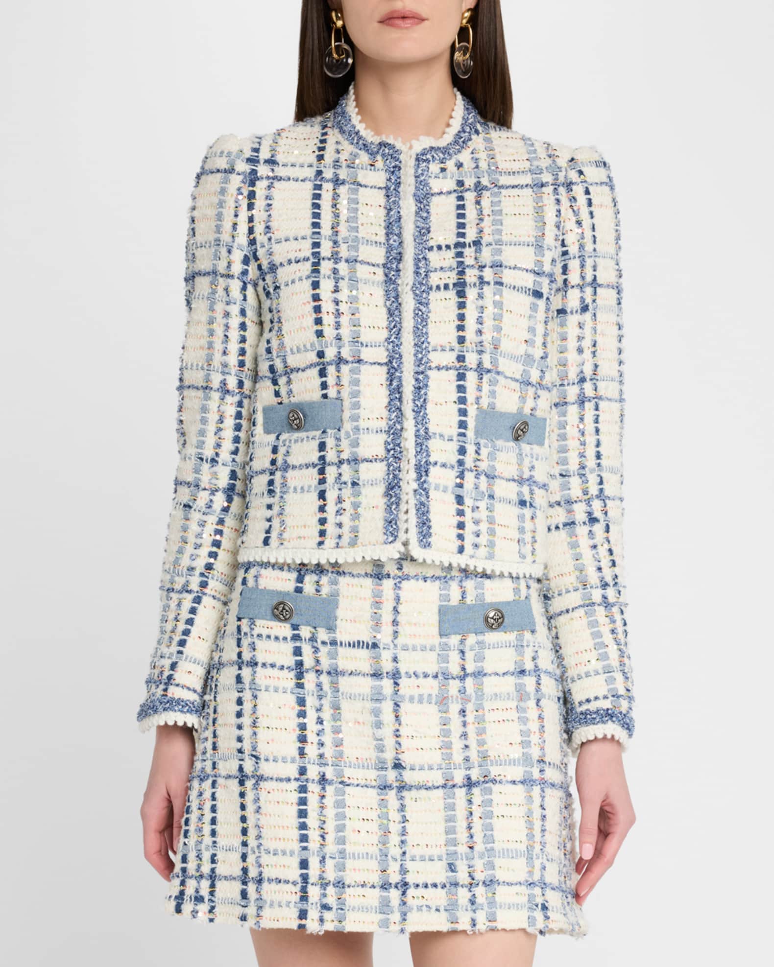 Maison Common Paillette Check Luxury Tweed Jacket | Neiman Marcus