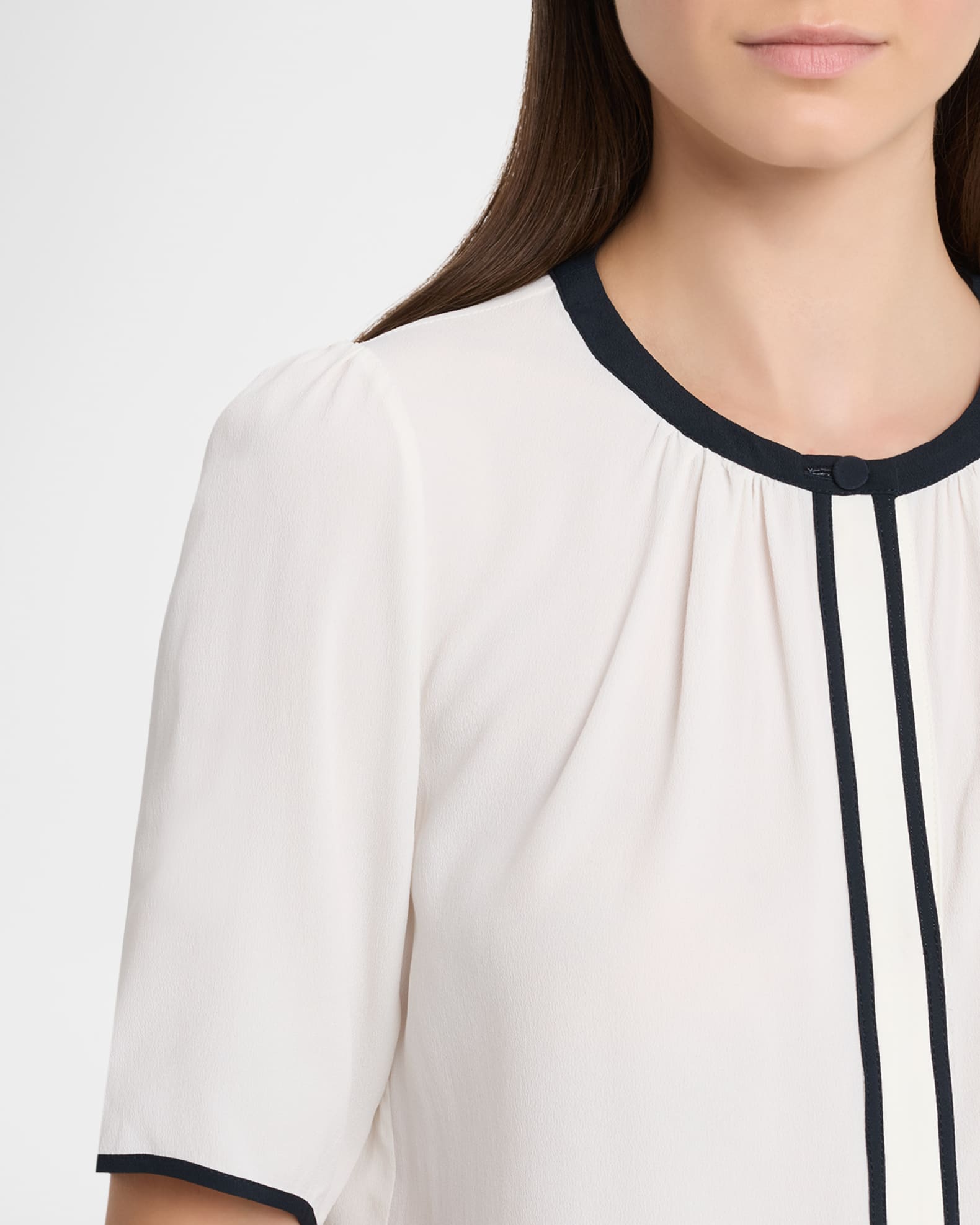 Maison Common Silk-Blend Blouse with Piping | Neiman Marcus