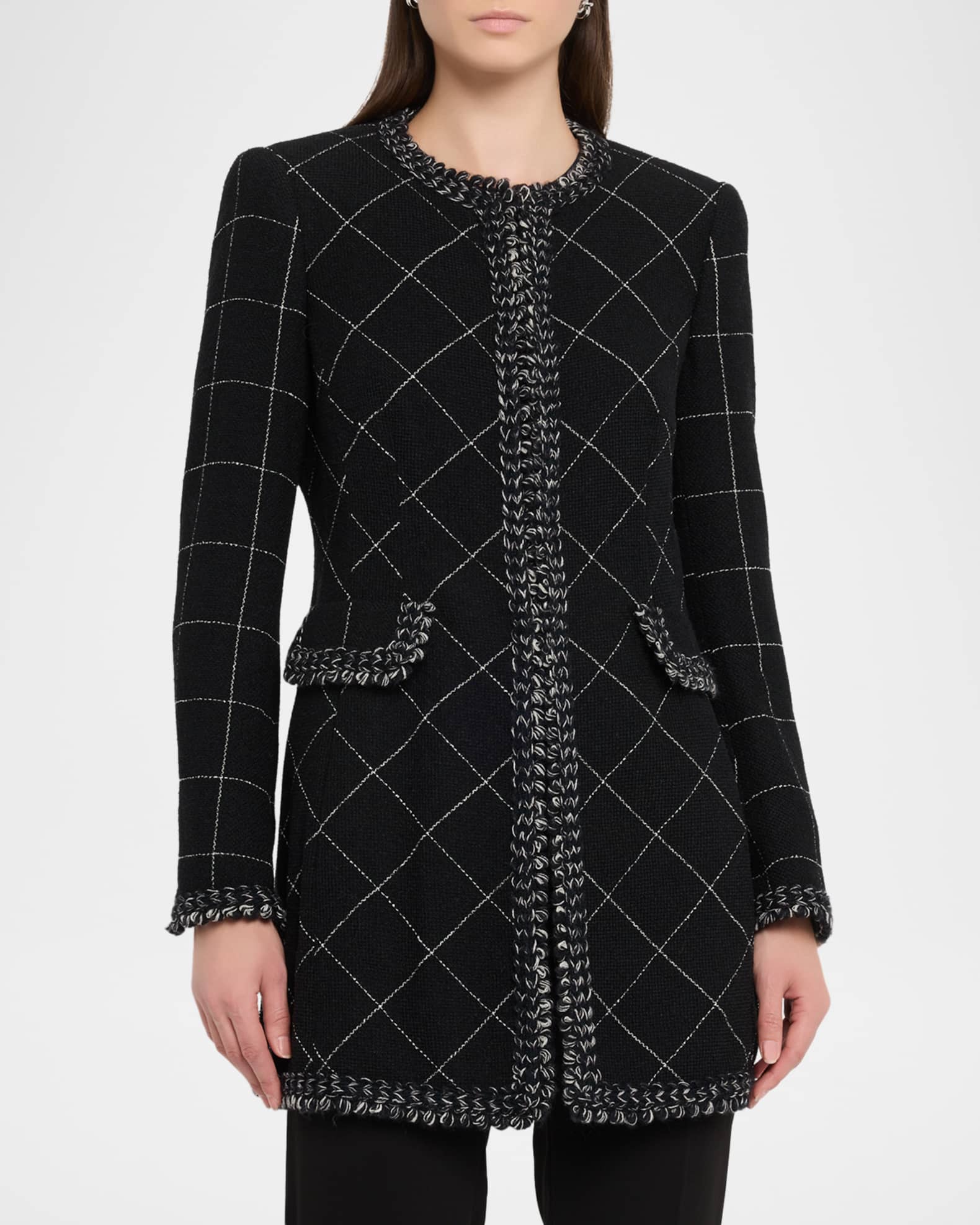 Maison Common Windowpane Wool Single-Breasted Jacket | Neiman Marcus