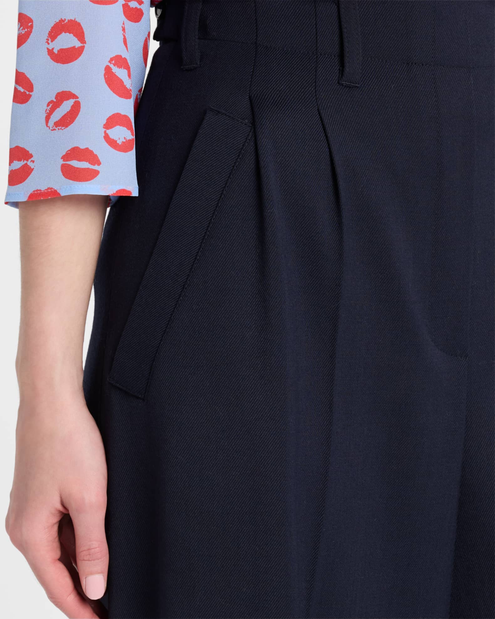Maison Common Wool-Blend Wide-Leg Cuffed Pants | Neiman Marcus