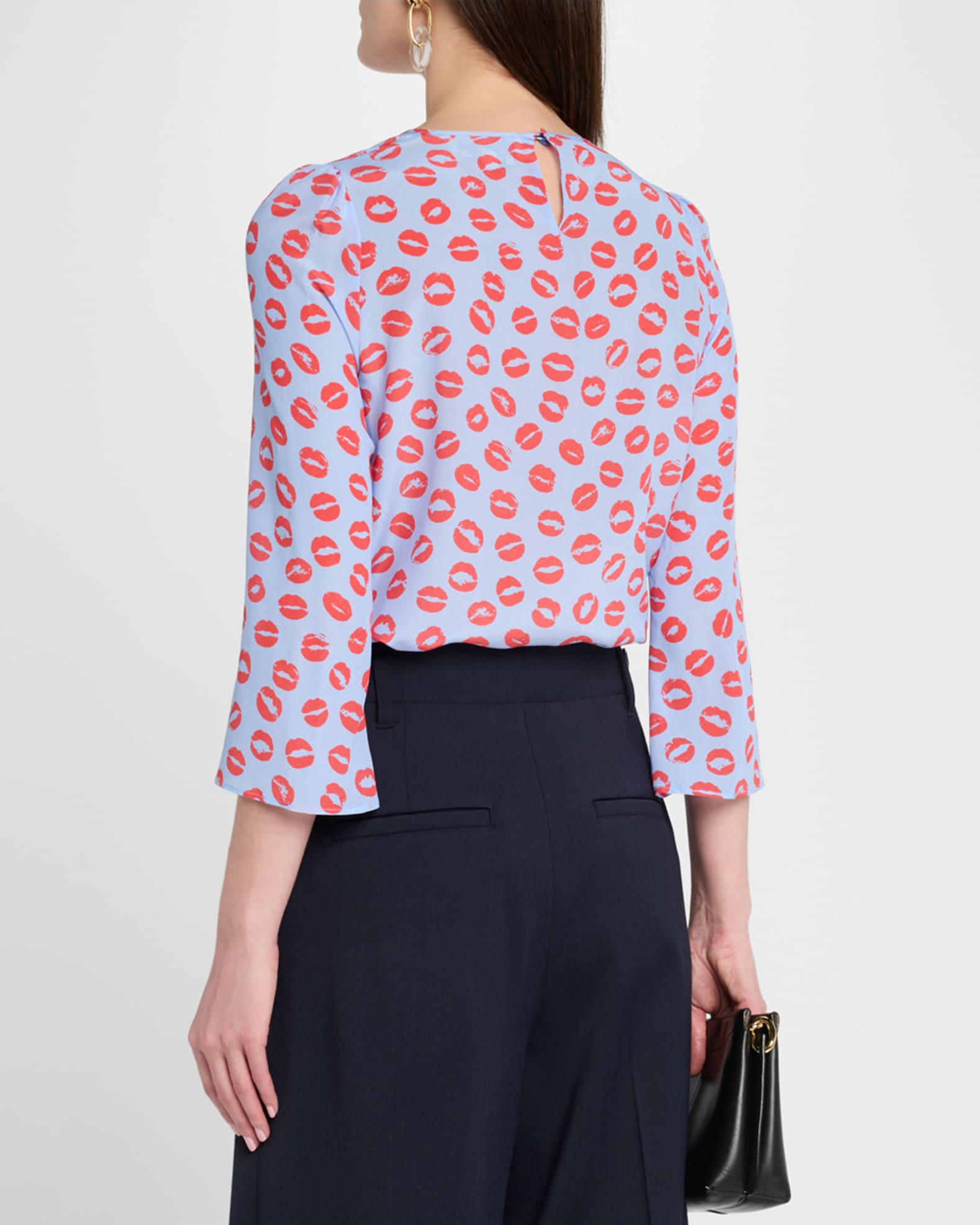 Maison Common 3/4-Sleeve Lip-Print Silk Blouse | Neiman Marcus