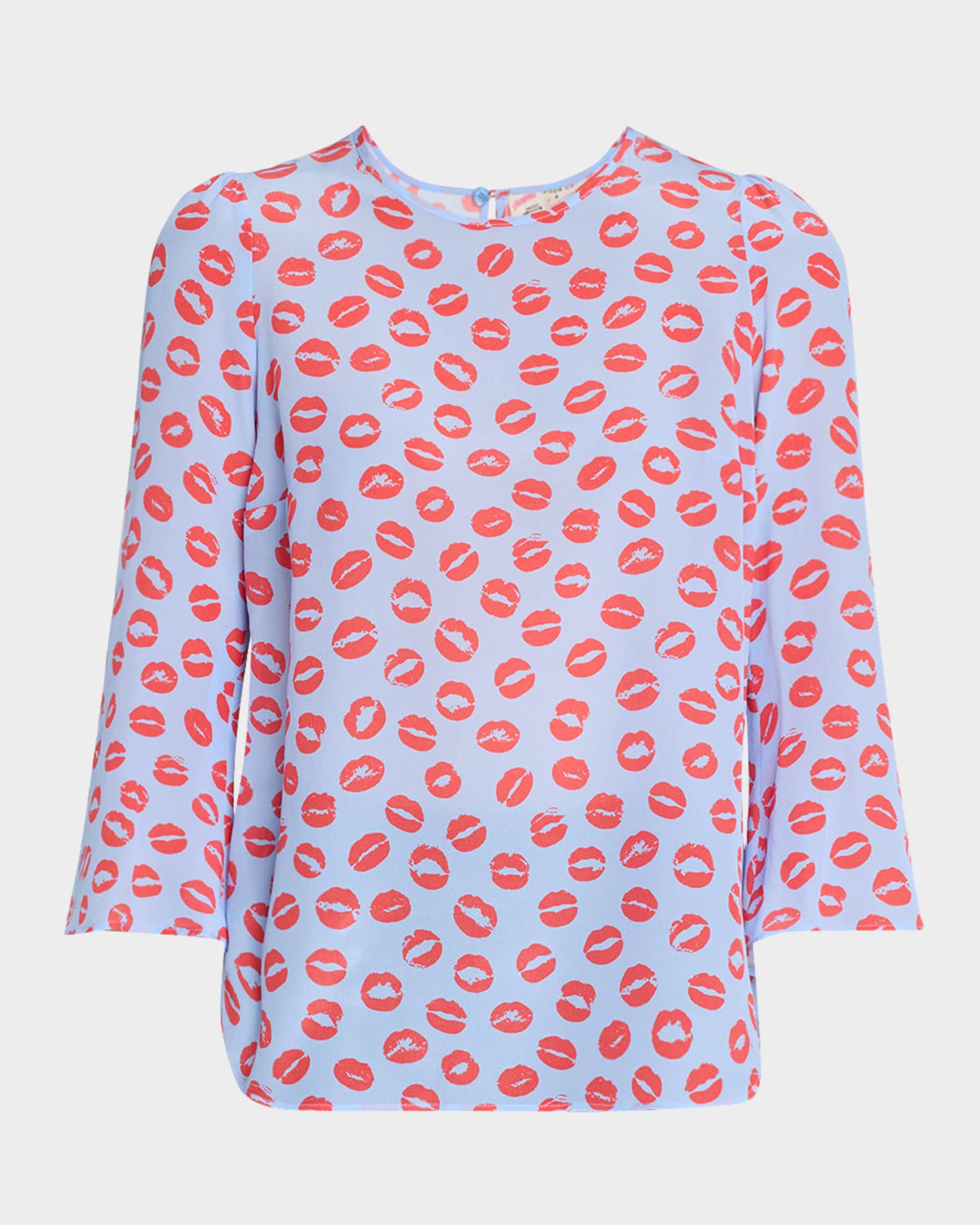 Maison Common 3/4-Sleeve Lip-Print Silk Blouse | Neiman Marcus