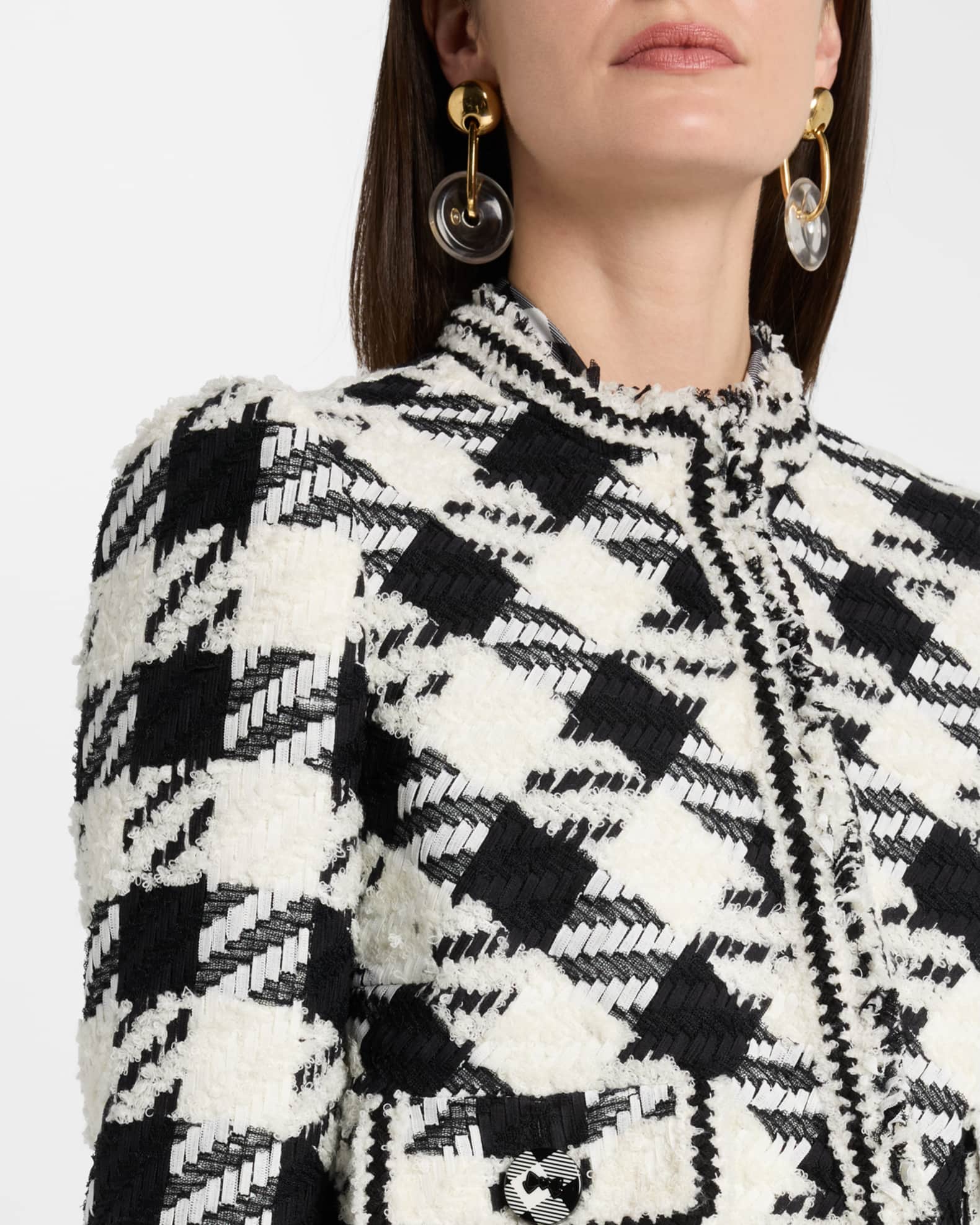 Maison Common Buffalo Check Tweed Short Jacket | Neiman Marcus