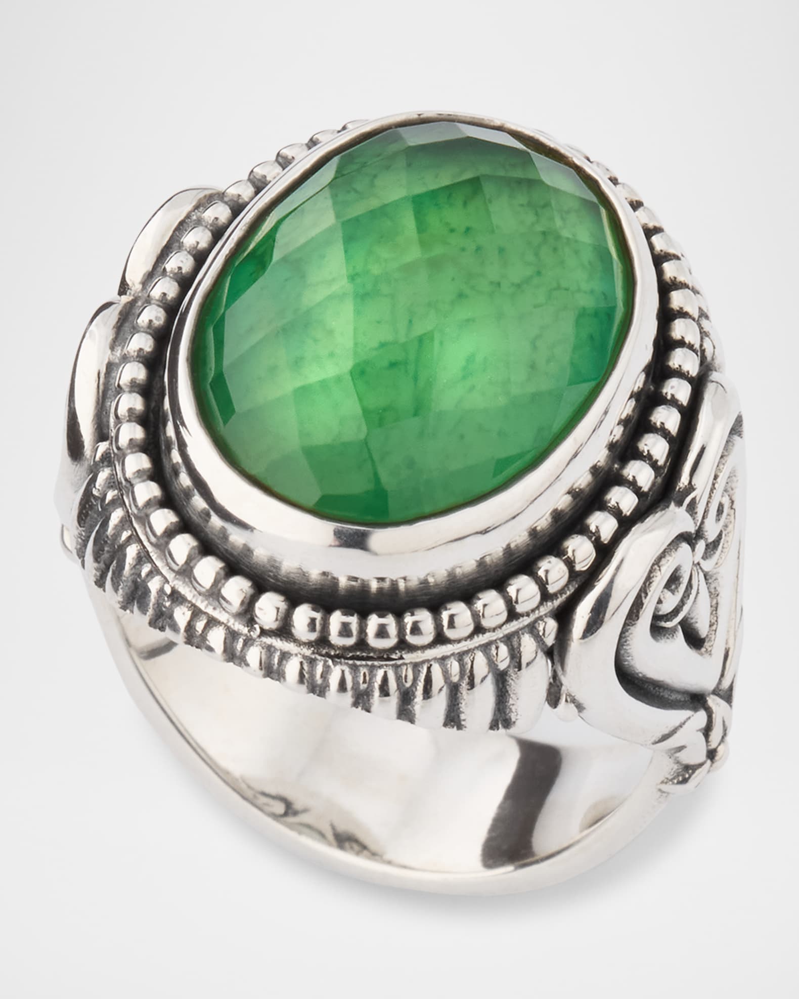 Konstantino Ivy Rock Crystal, Aventurine and MOP Triplet Statement Ring ...