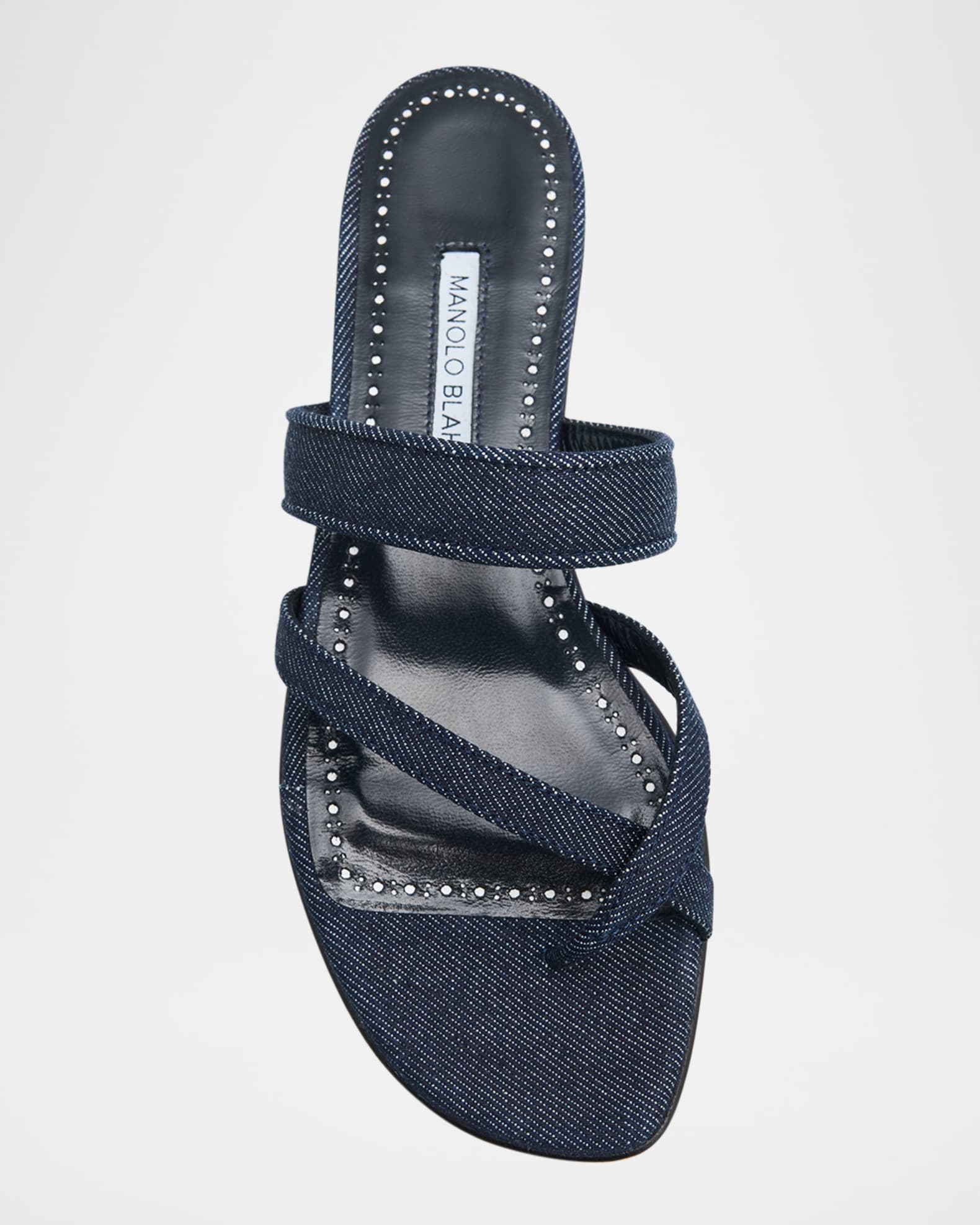 Manolo Blahnik Susa Chambray Crisscross Flat Sandals | Neiman Marcus
