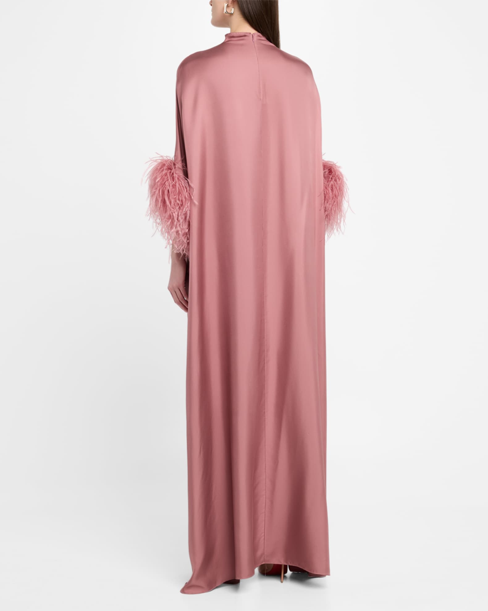 LAPOINTE Feather-Trim Silk Twill Mock-Neck High-Low Top | Neiman Marcus