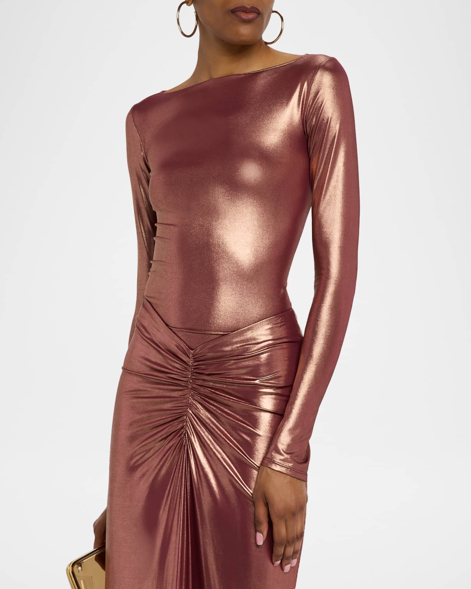 LAPOINTE Coated Metallic Jersey Bodysuit | Neiman Marcus