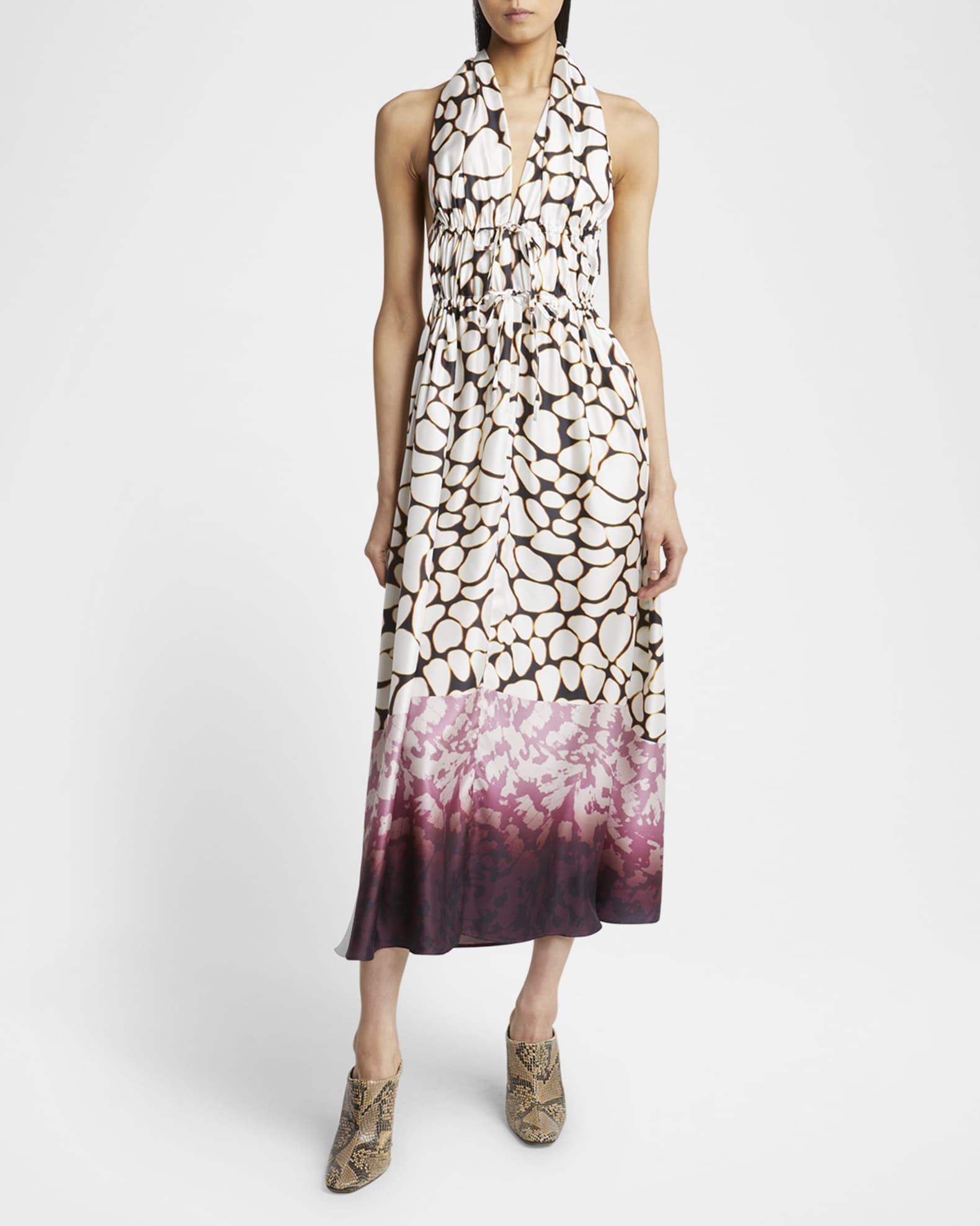 Dries Van Noten Deana Plunging Halter Tie Silk Maxi Dress | Neiman Marcus