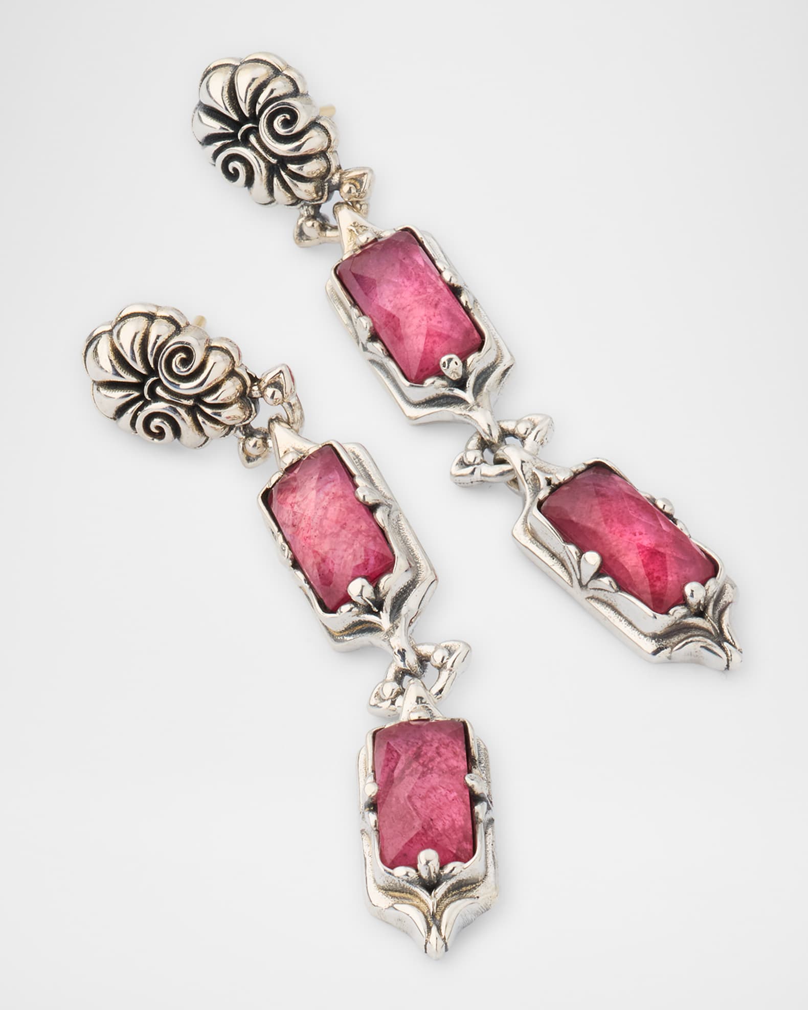 Konstantino Ivy Rock Crystal, Strawberry Quartz and MOP Linear Earrings ...