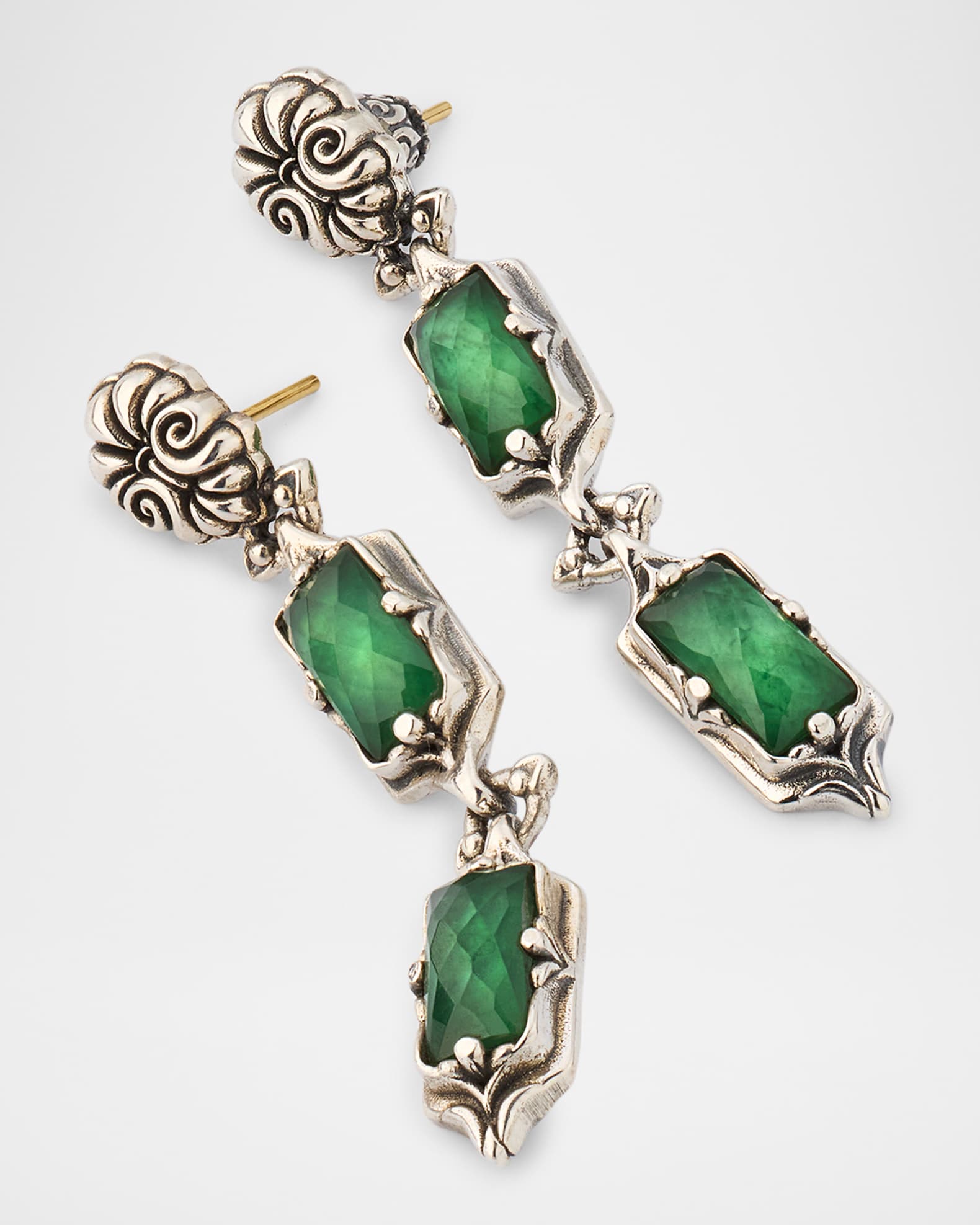 Konstantino Ivy Rock Crystal, Aventurine and MOP Triplet Earrings ...