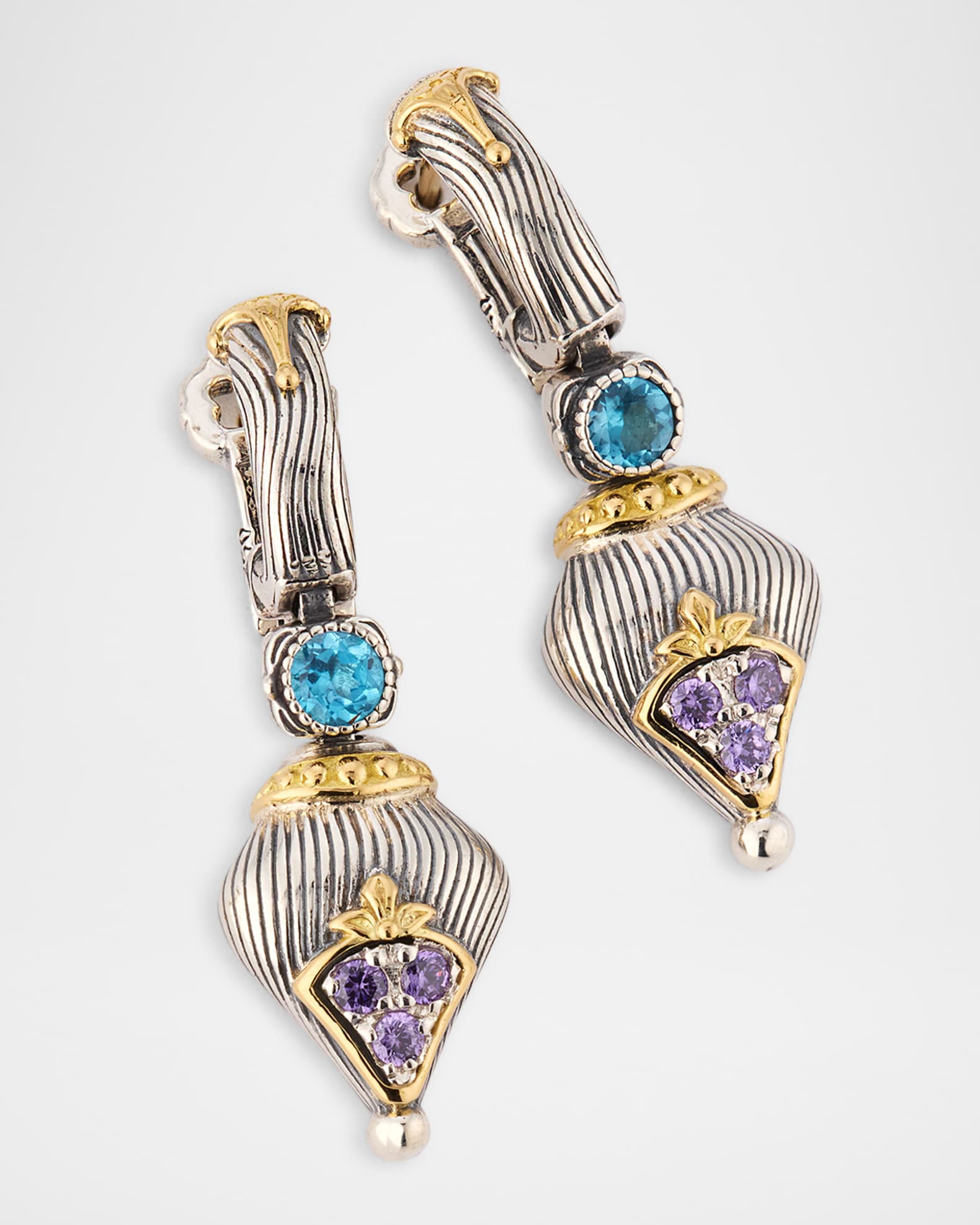 Konstantino Kyma Huggie Drop Earrings with Sky Blue Topaz and Amethyst ...