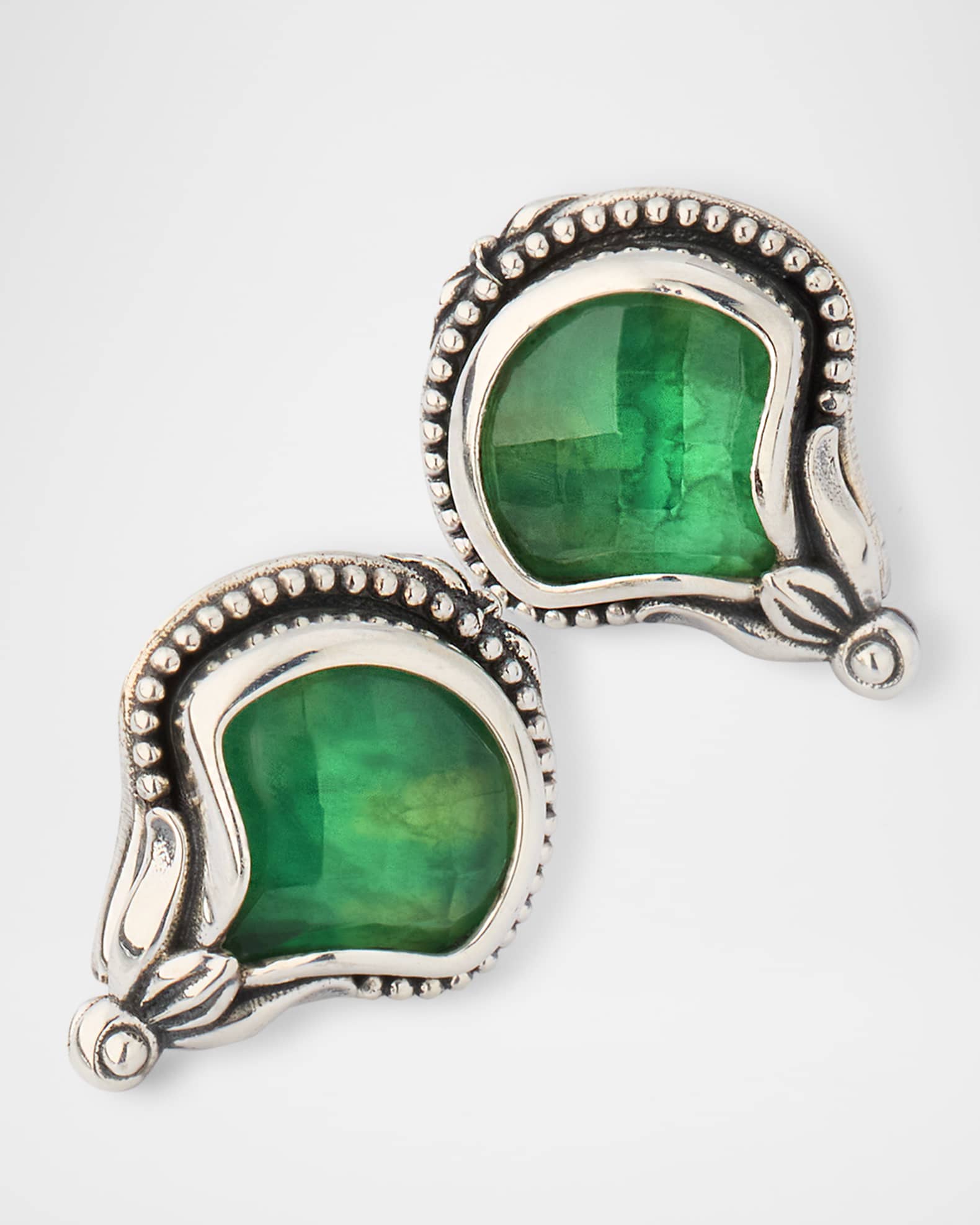 Konstantino Ivy Rock Crystal, Aventurine and MOP Triplet Stud Earrings ...