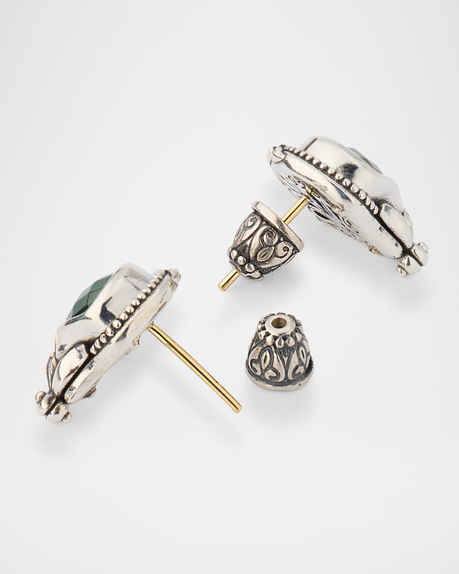 Konstantino Ivy Rock Crystal, Aventurine and MOP Triplet Stud Earrings ...
