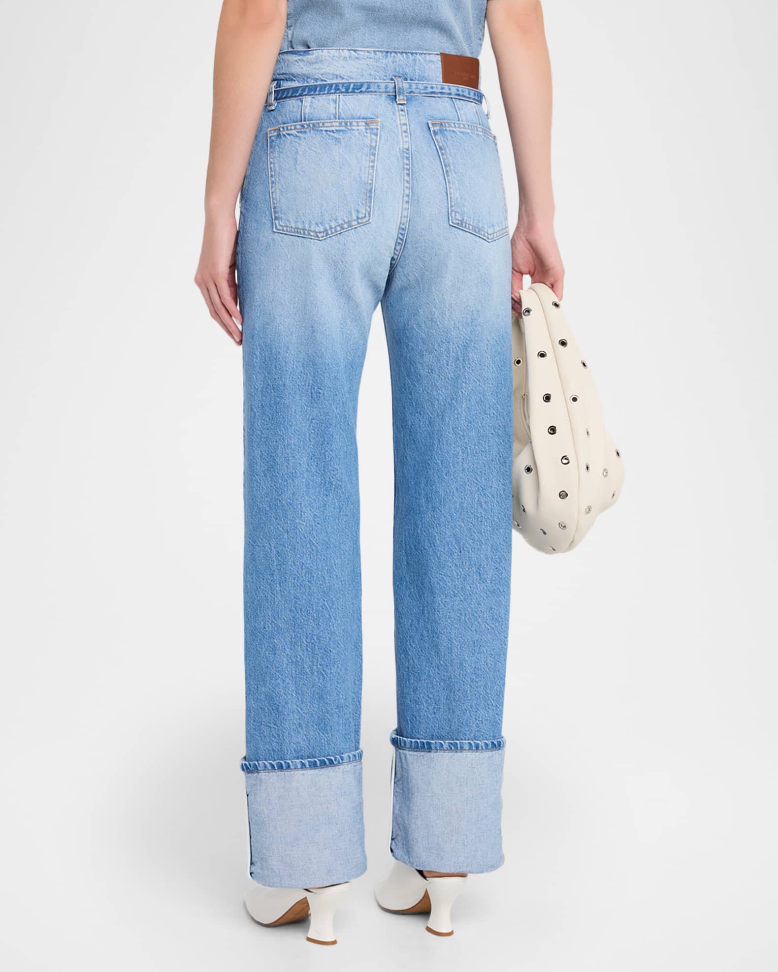 Brandon Maxwell Alexa Belted Wide-Leg Cuffed Jeans | Neiman Marcus