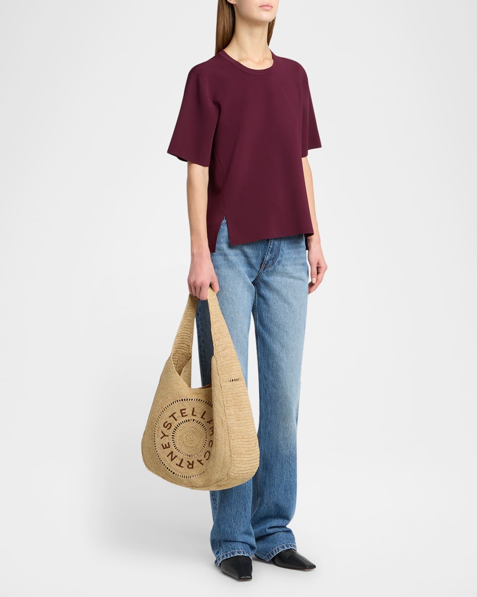 Stella McCartney Small Logo Crochet Raffia Hobo Bag | Neiman Marcus