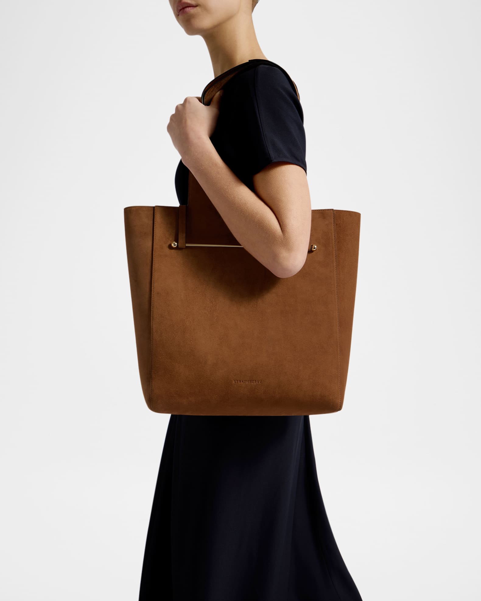 STRATHBERRY Melody Bar-Embellished Suede Tote Bag | Neiman Marcus