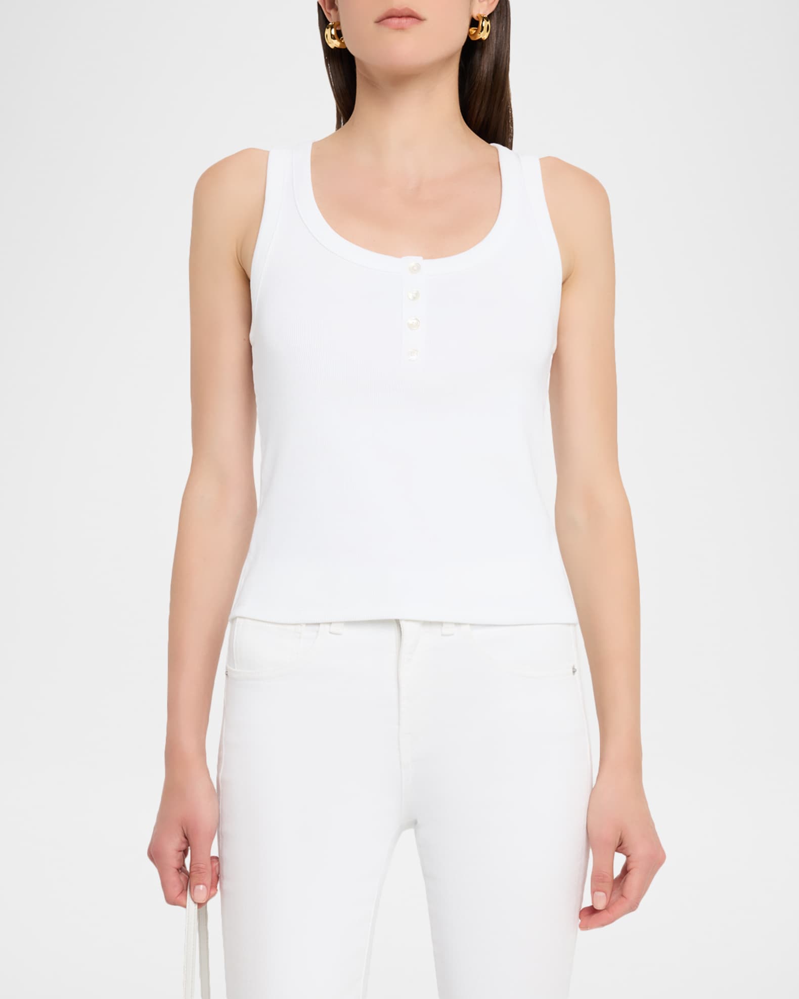 Veronica Beard Abbott Ribbed Henley Tank Top | Neiman Marcus
