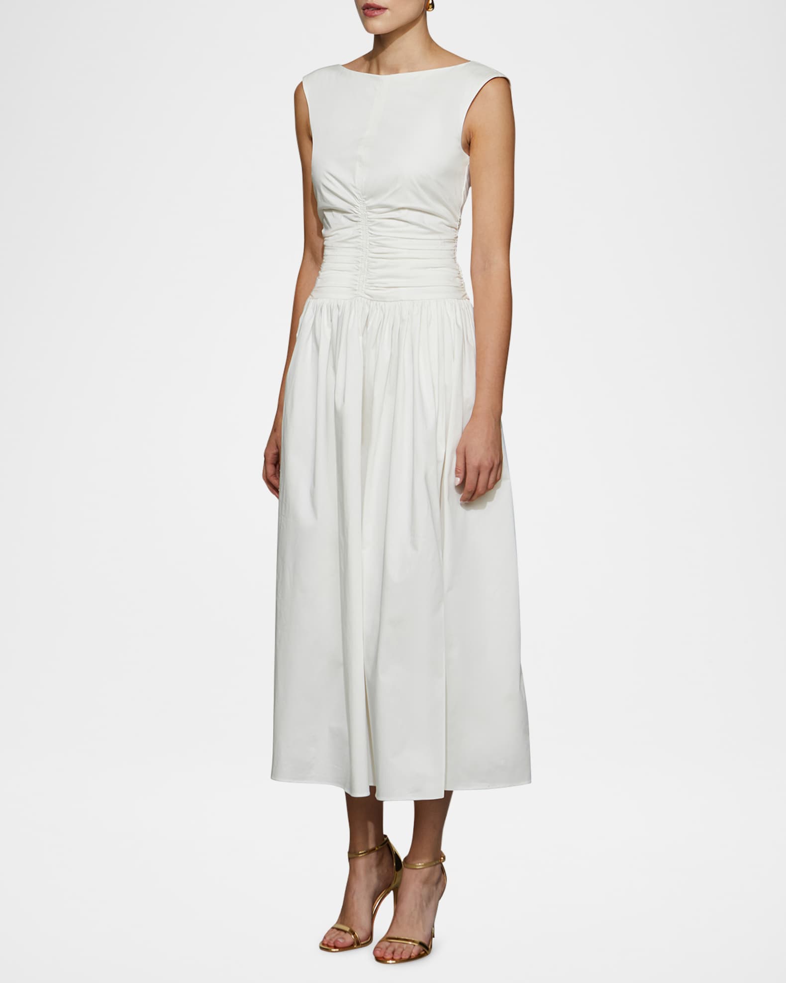 Et Ochs Imani Ruched Cotton Poplin Midi Dress | Neiman Marcus