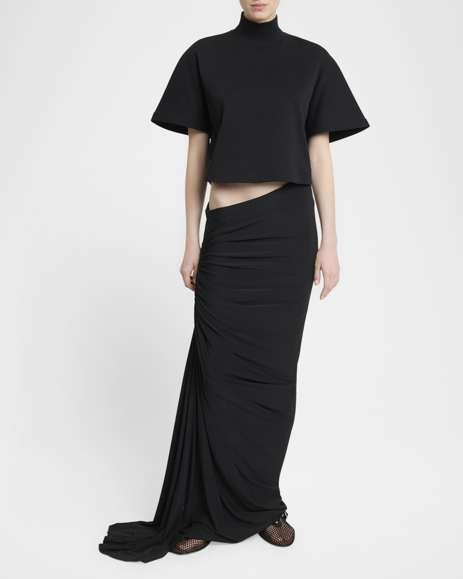 ALAIA Ruched Long Skirt | Neiman Marcus