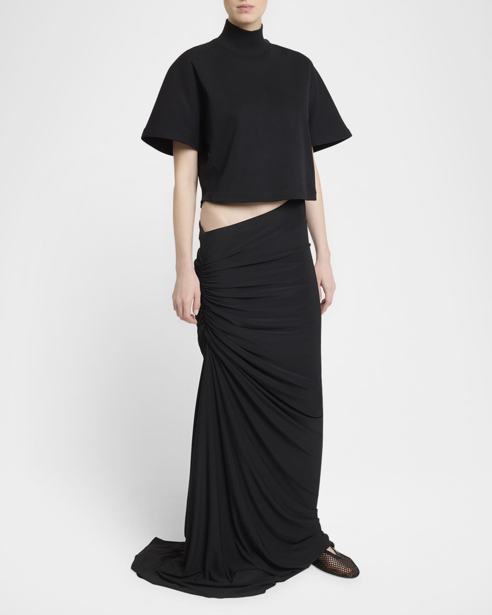 ALAIA Ruched Long Skirt | Neiman Marcus