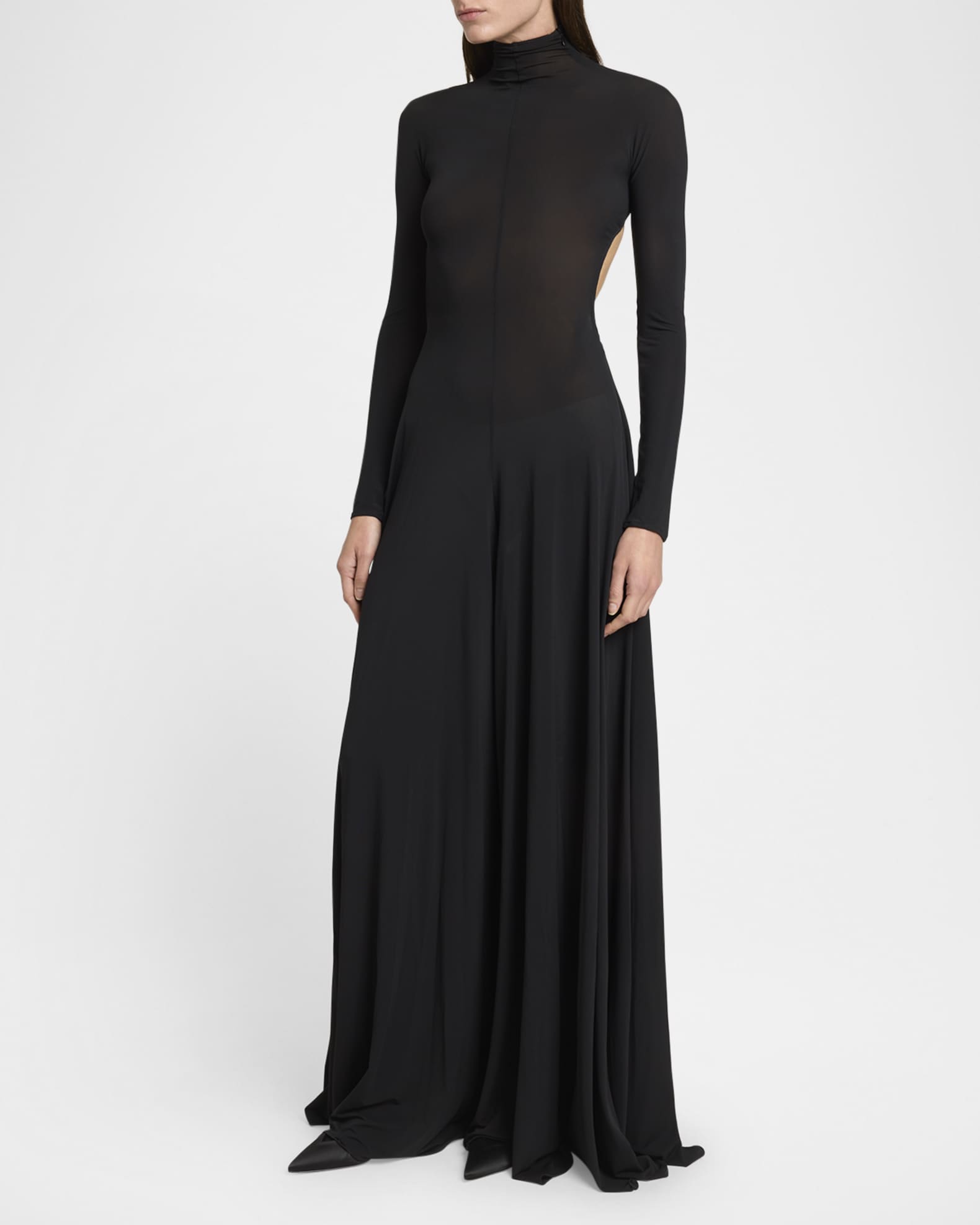 ALAIA Sheer Open-Back Turtleneck Jumpsuit | Neiman Marcus
