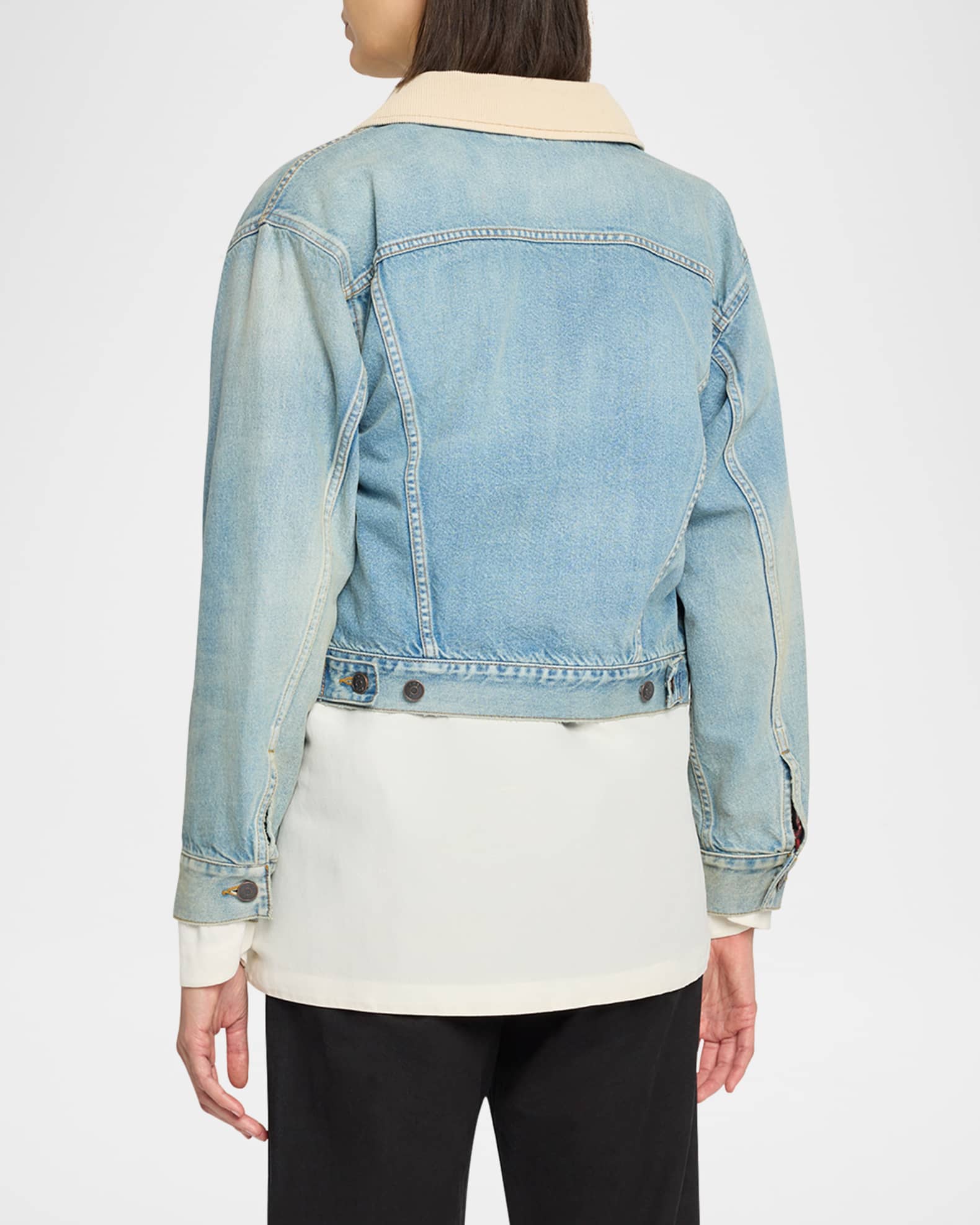 THE ROW Joras Crop Denim Jacket with Corduroy Collar | Neiman Marcus