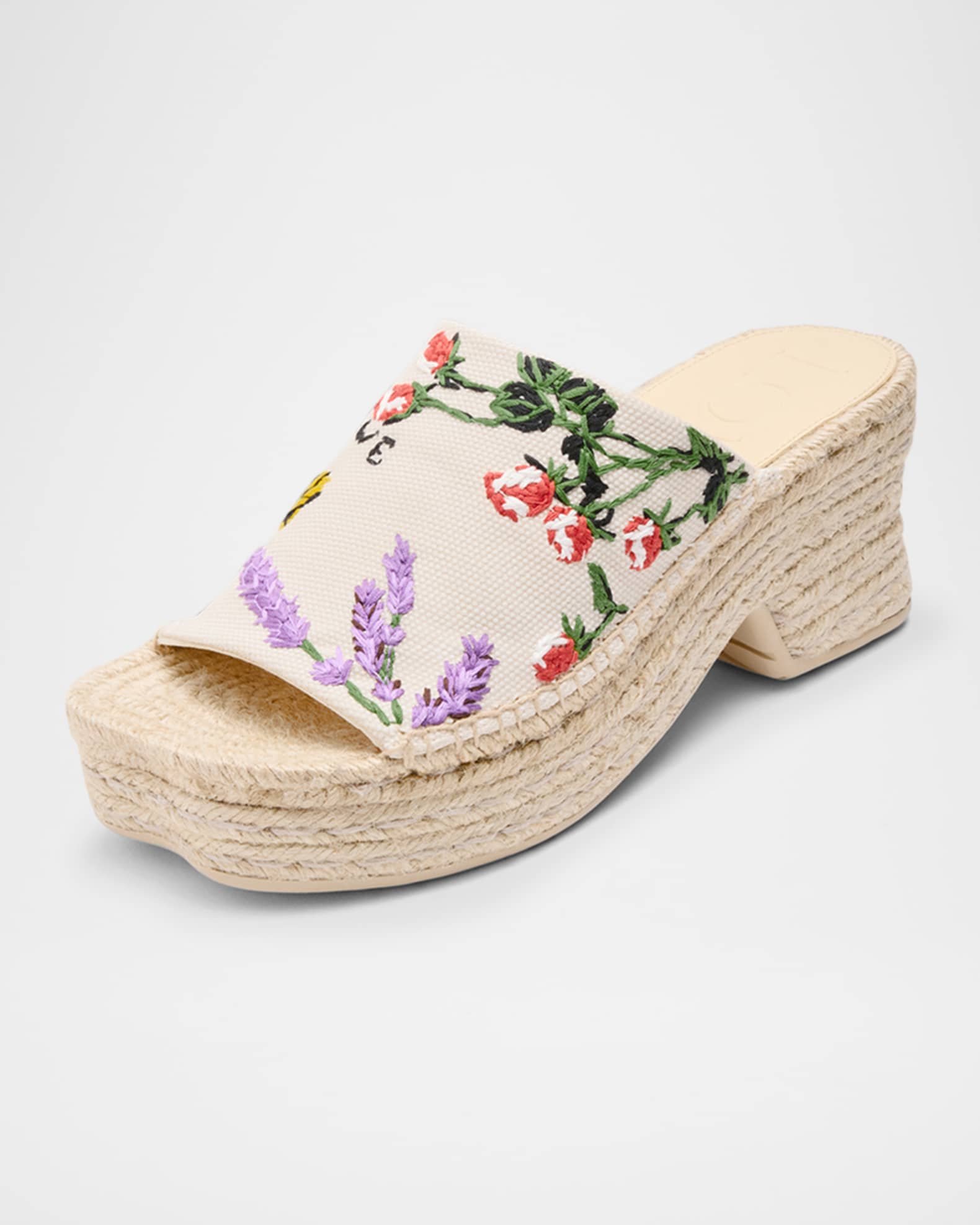 Loewe Petal Floral Embroidered Espadrille Platform Mules | Neiman Marcus