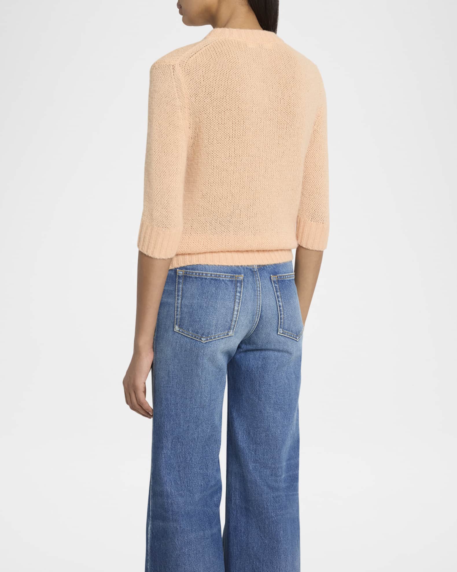 Chloe Logo Embroidered Open-Knit 3/4-Sleeve Sweater | Neiman Marcus