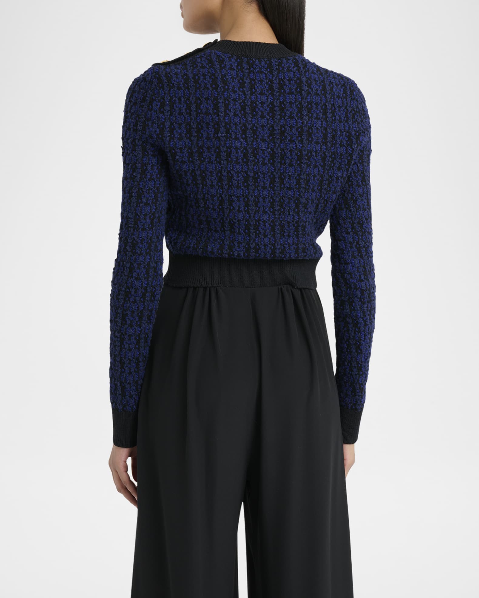 Chloe Button-Shoulder Boucle Knit Crop Sweater | Neiman Marcus