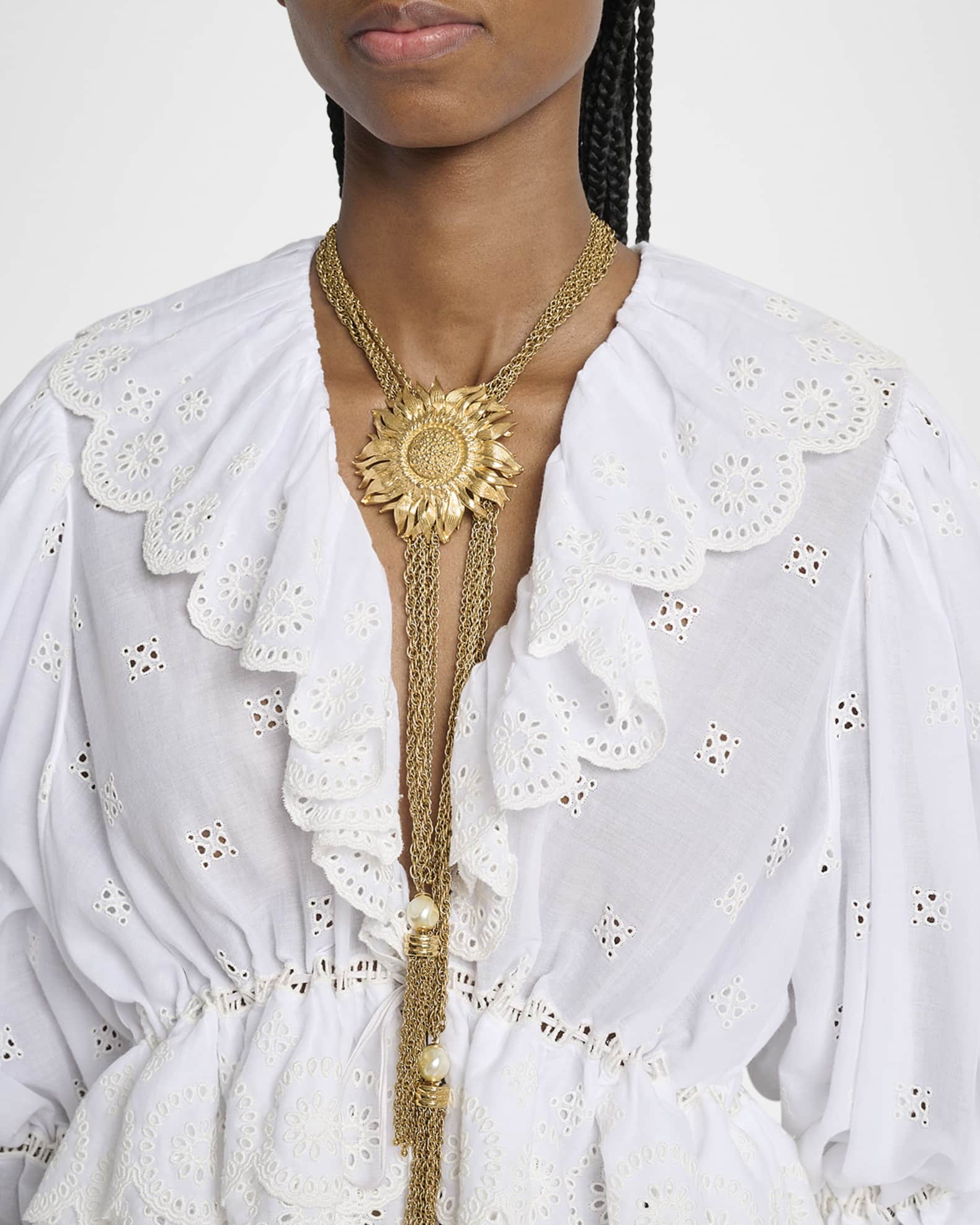 Chloe Eyelet Cotton Ruffle Crop Peasant Blouse | Neiman Marcus