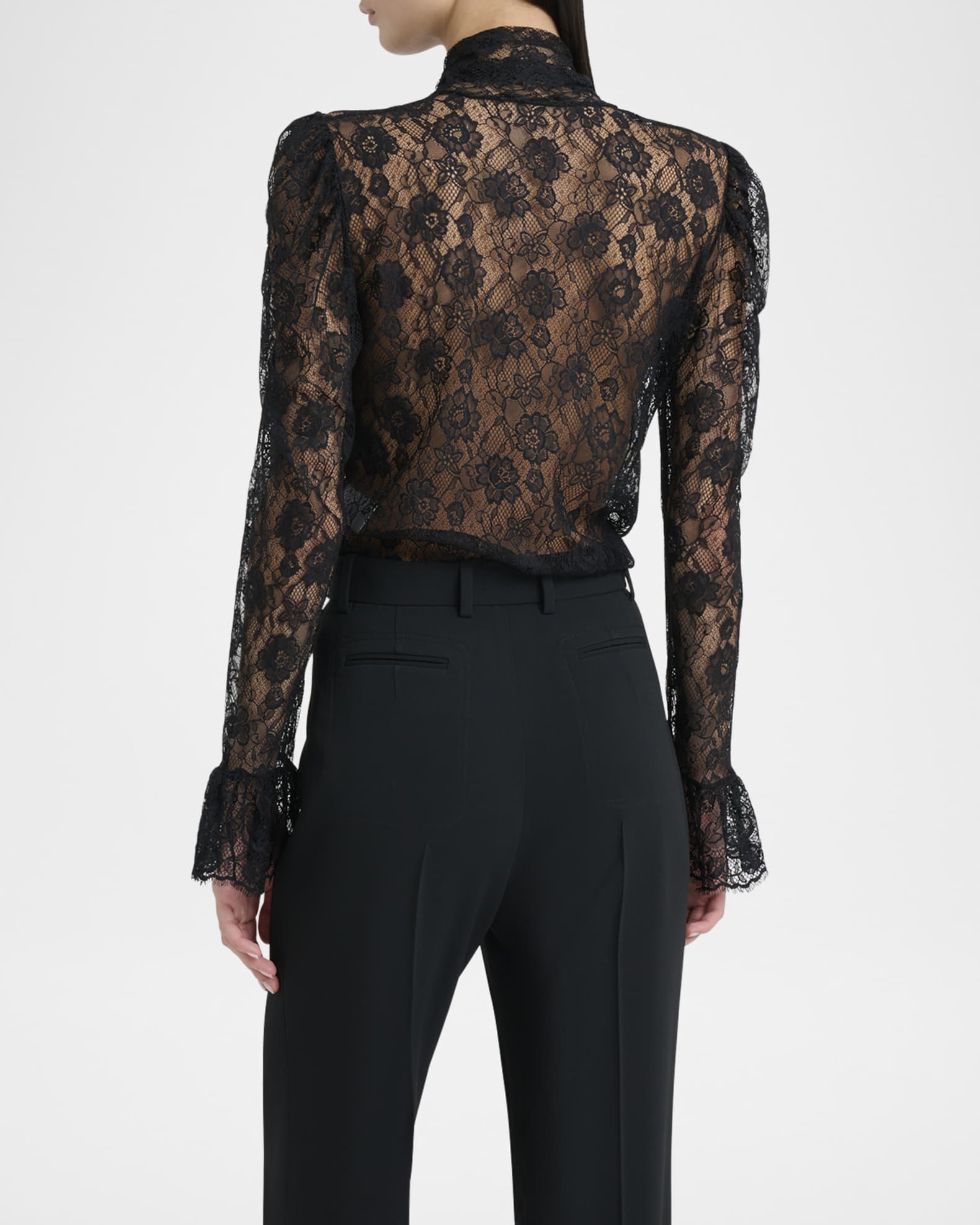 Chloe Tie-Neck Lace Button-Down Blouse | Neiman Marcus