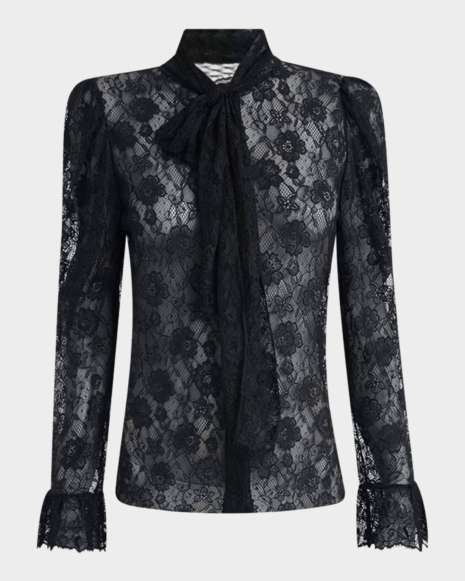 Chloe Tie-Neck Lace Button-Down Blouse | Neiman Marcus