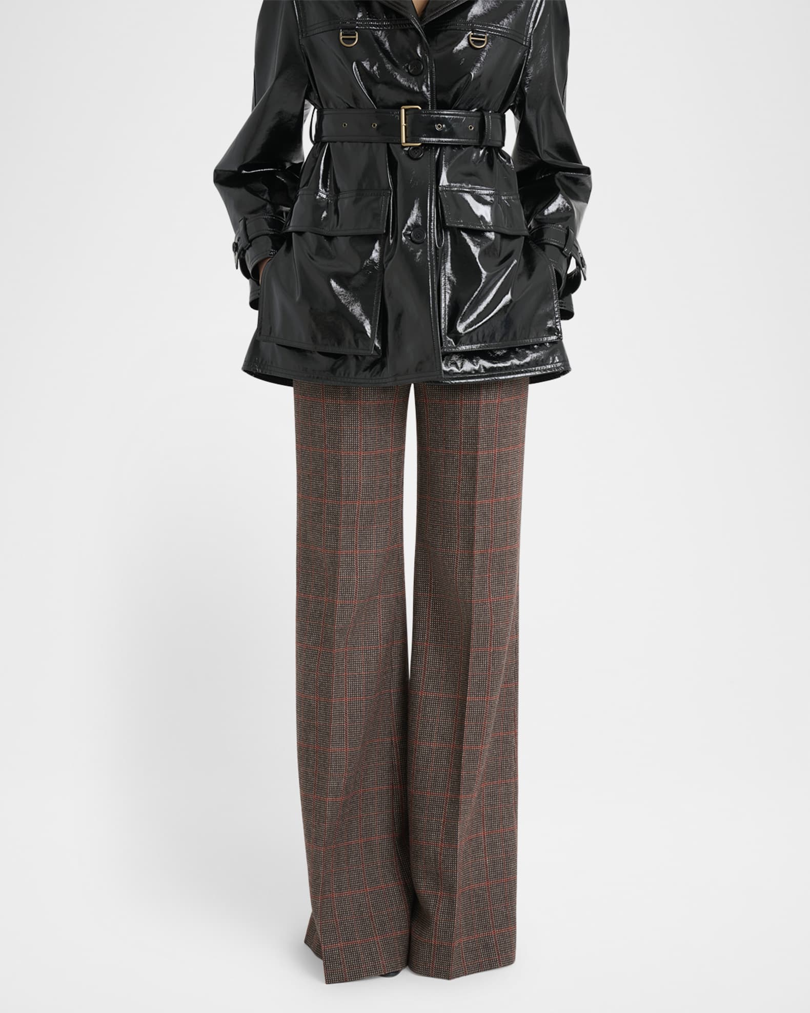 Chloe Plaid Wide-Leg Pants | Neiman Marcus