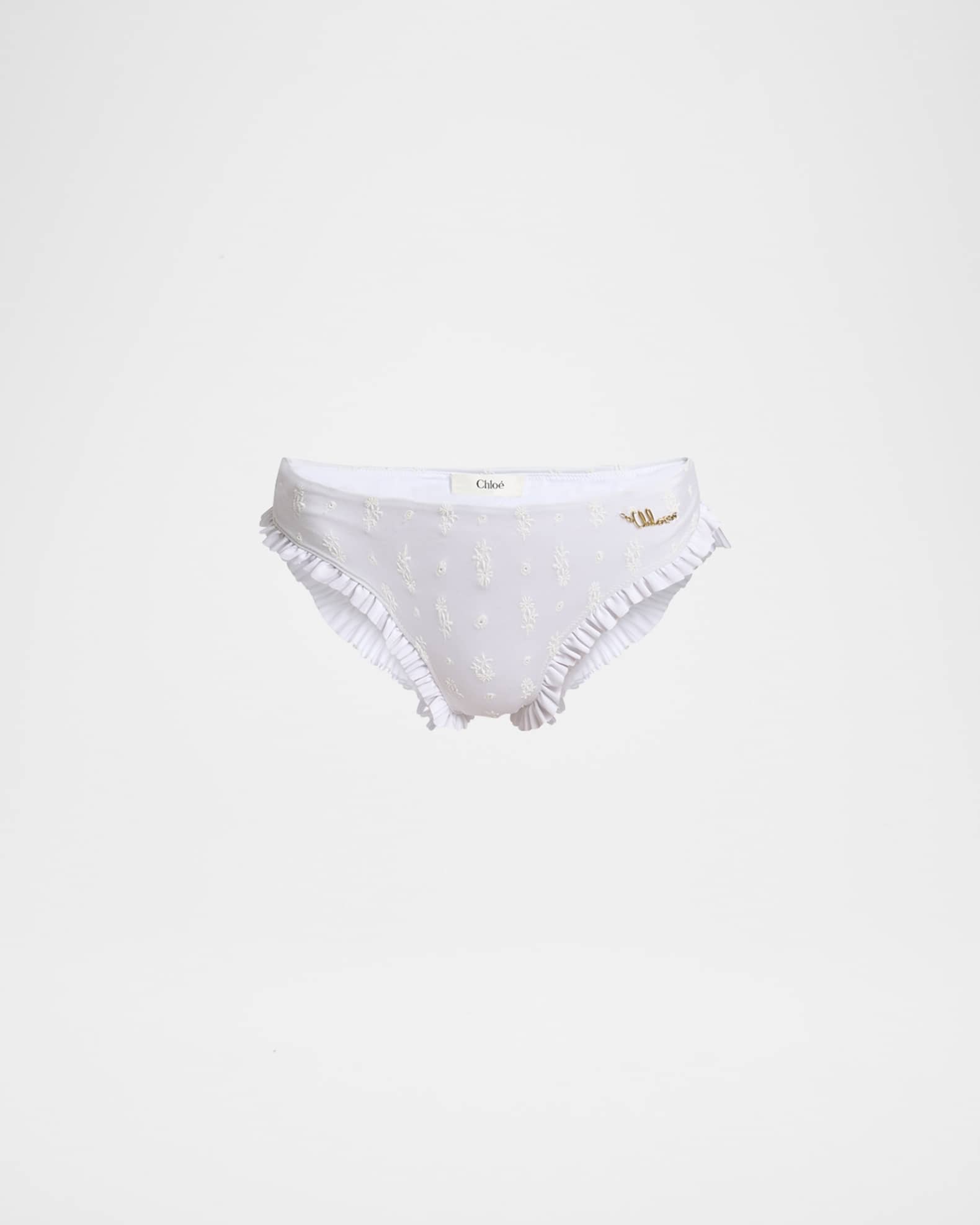 Chloe Ruffle-Trim Eyelet Bikini Bottoms | Neiman Marcus