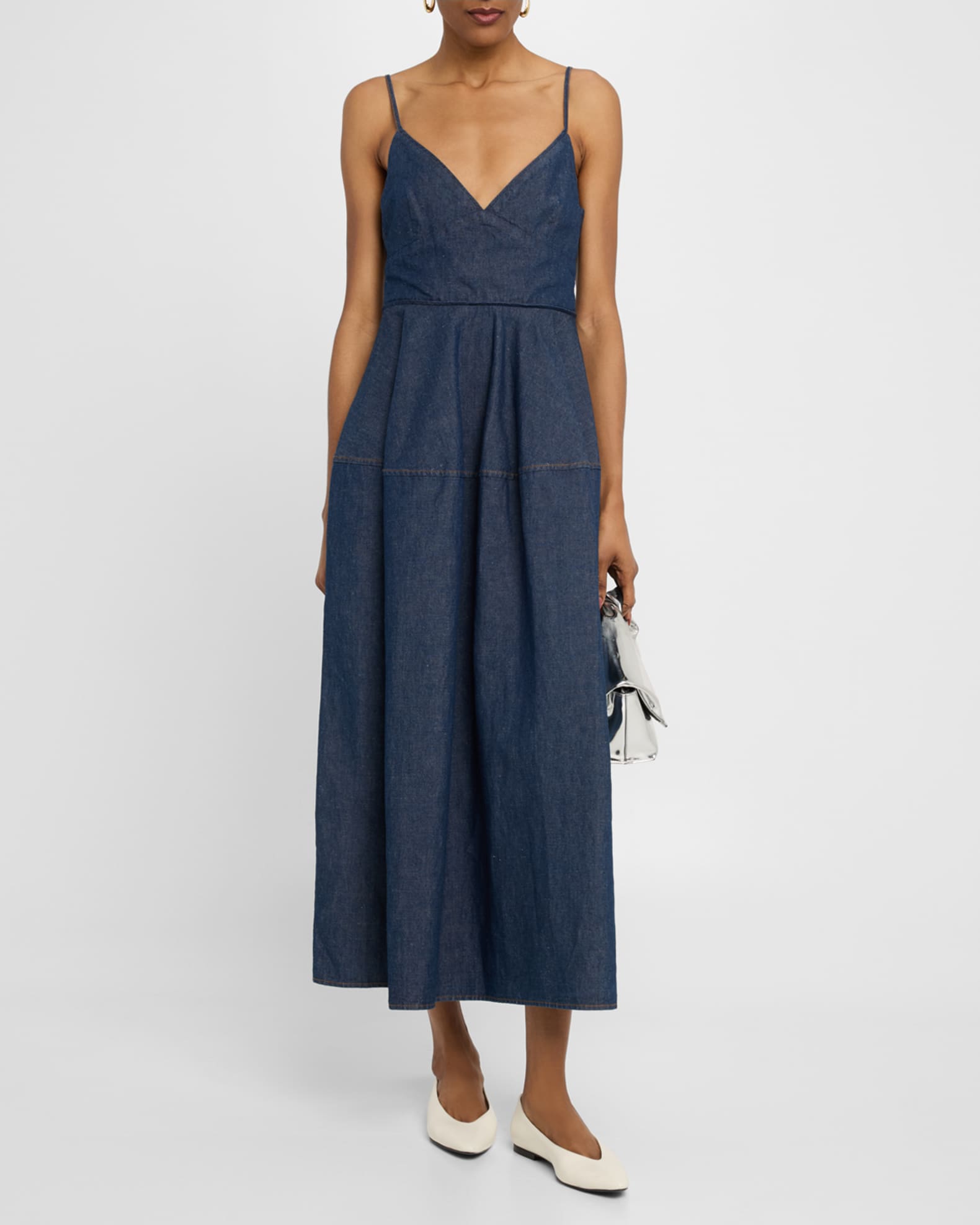 Co Basque Chambray Midi Dress | Neiman Marcus