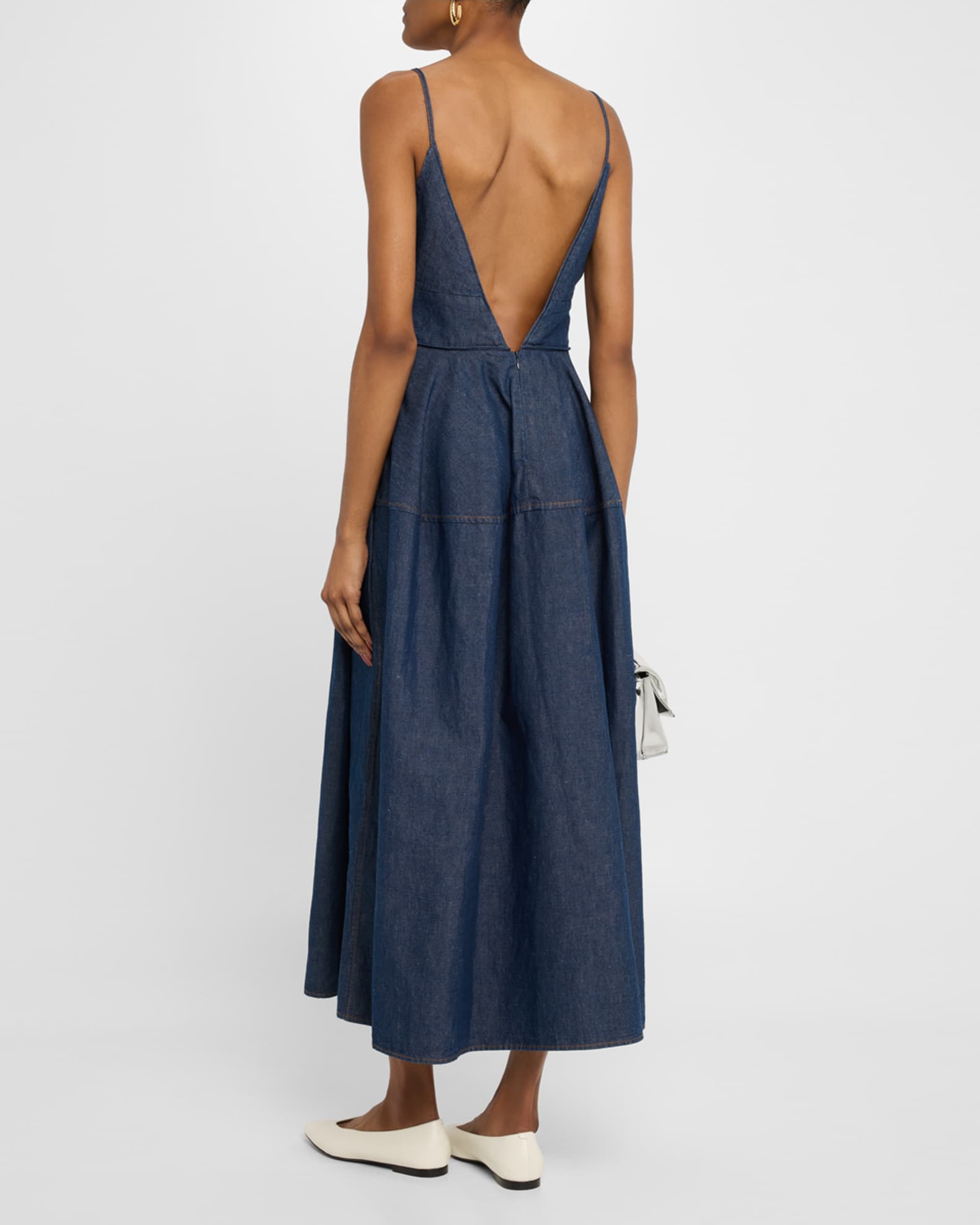 Co Basque Chambray Midi Dress | Neiman Marcus