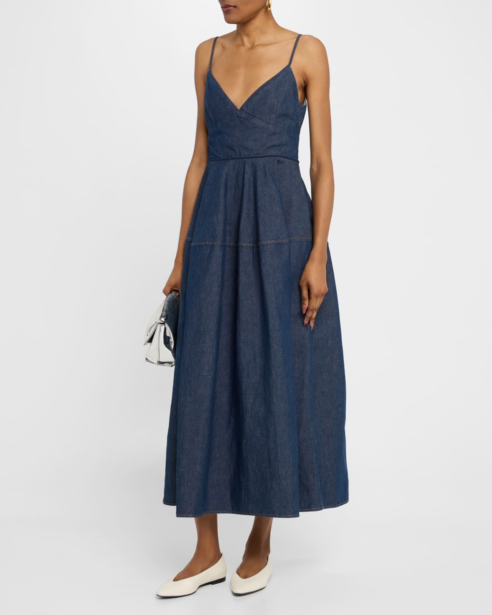Co Basque Chambray Midi Dress | Neiman Marcus