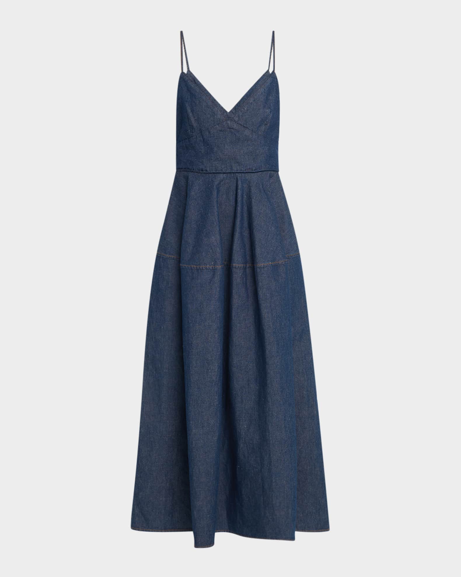 Co Basque Chambray Midi Dress | Neiman Marcus
