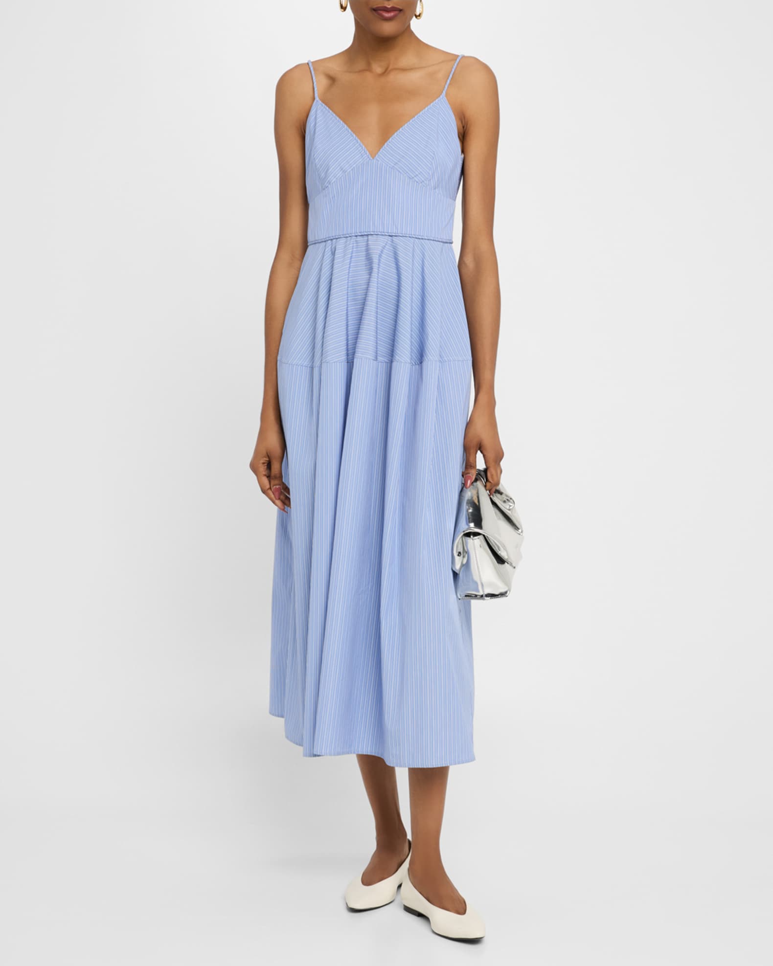 Co Basque Striped Midi Dress | Neiman Marcus