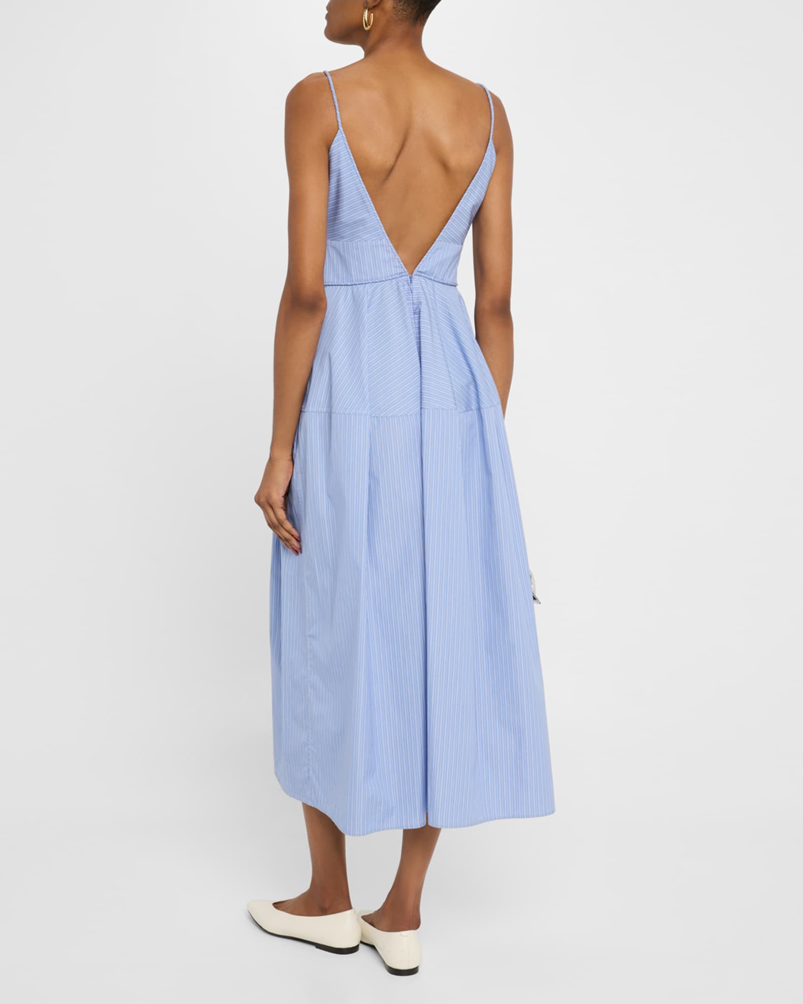 Co Basque Striped Midi Dress | Neiman Marcus